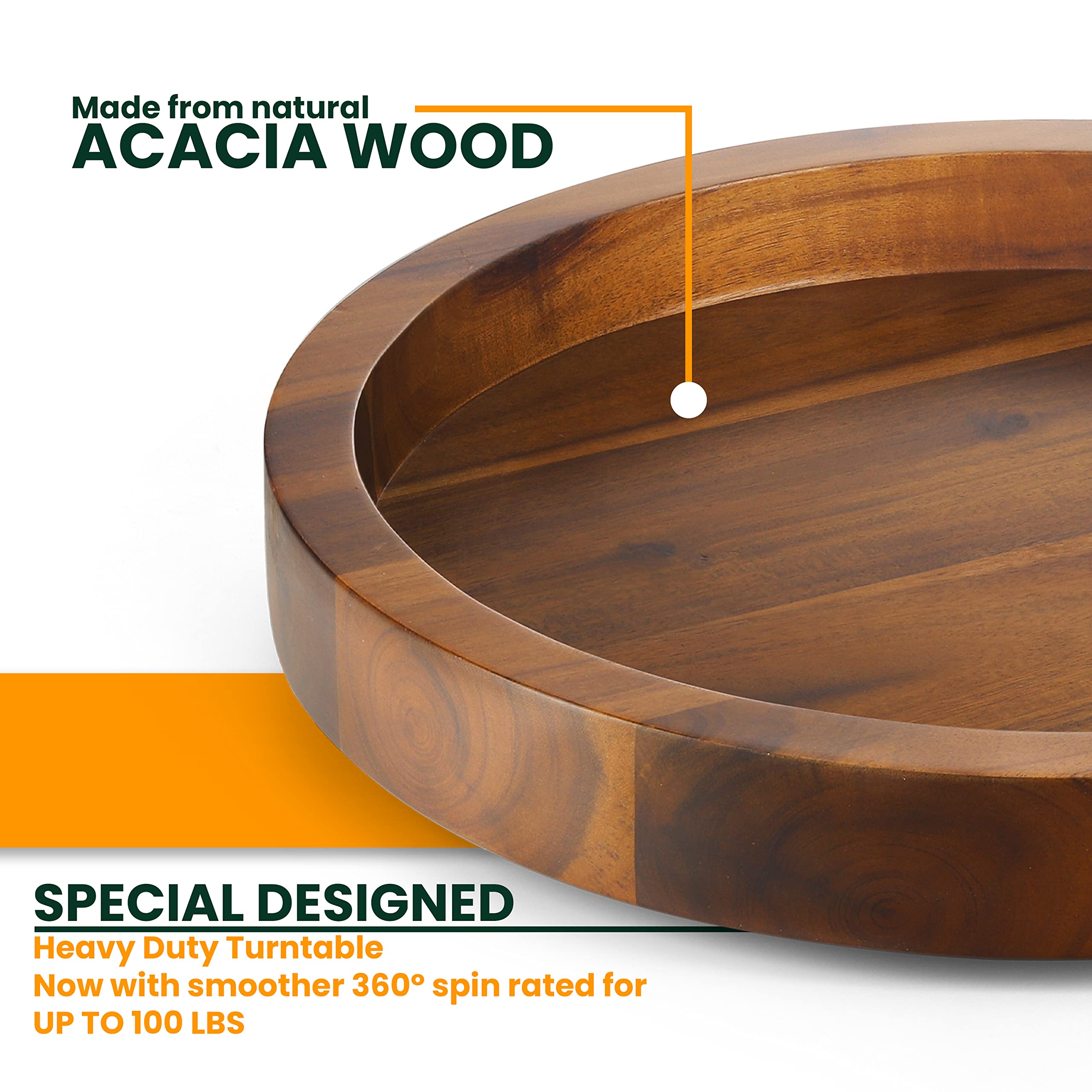 RABAHA 13" Acacia Lazy Susan Organizer for Table - Wooden Lazy Susan Organizer for Cabinet - Kitchen Turntable Storage Food Bins Container for Pantry, Counter top (Acacia Wood )