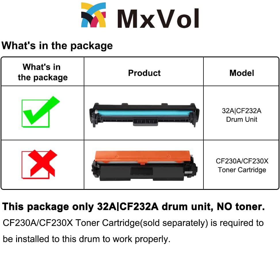 MxVol Compatible Drum Unit Replacement for HP 32A CF232A Drum Yields Up to 23,000 Pages use for HP Laserjet Pro M148dw M203dw M227fdw M118dw M148fdw M227fdn Printer, 1-Pack