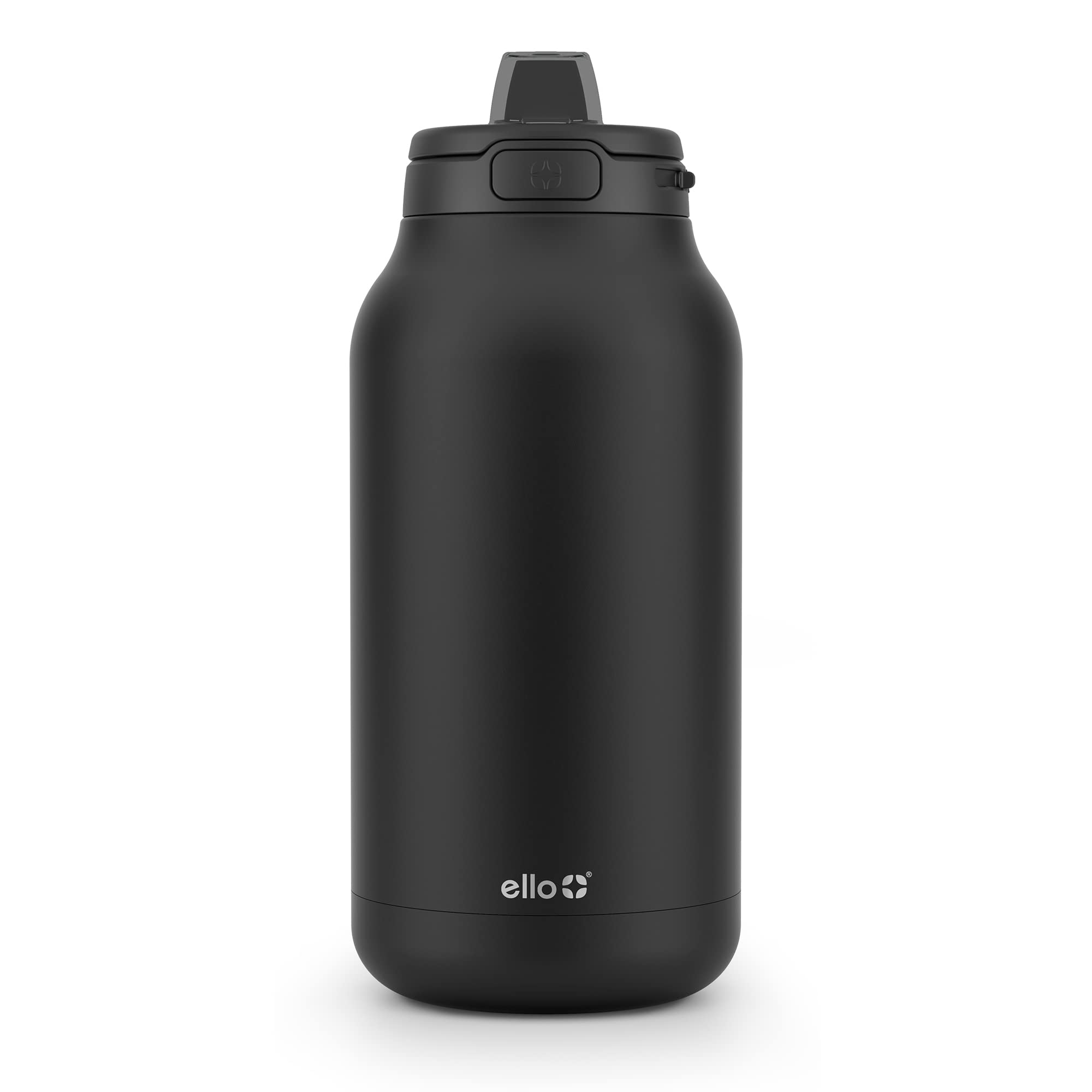 Ello Hydra Half Gallon Vacuum Insulated Stainless Steel Jug with Locking, Leak-Proof Lid and Soft Silicone Straw, Metal Reusable Water Bottle, Keeps Cold All Day, 64oz, Black