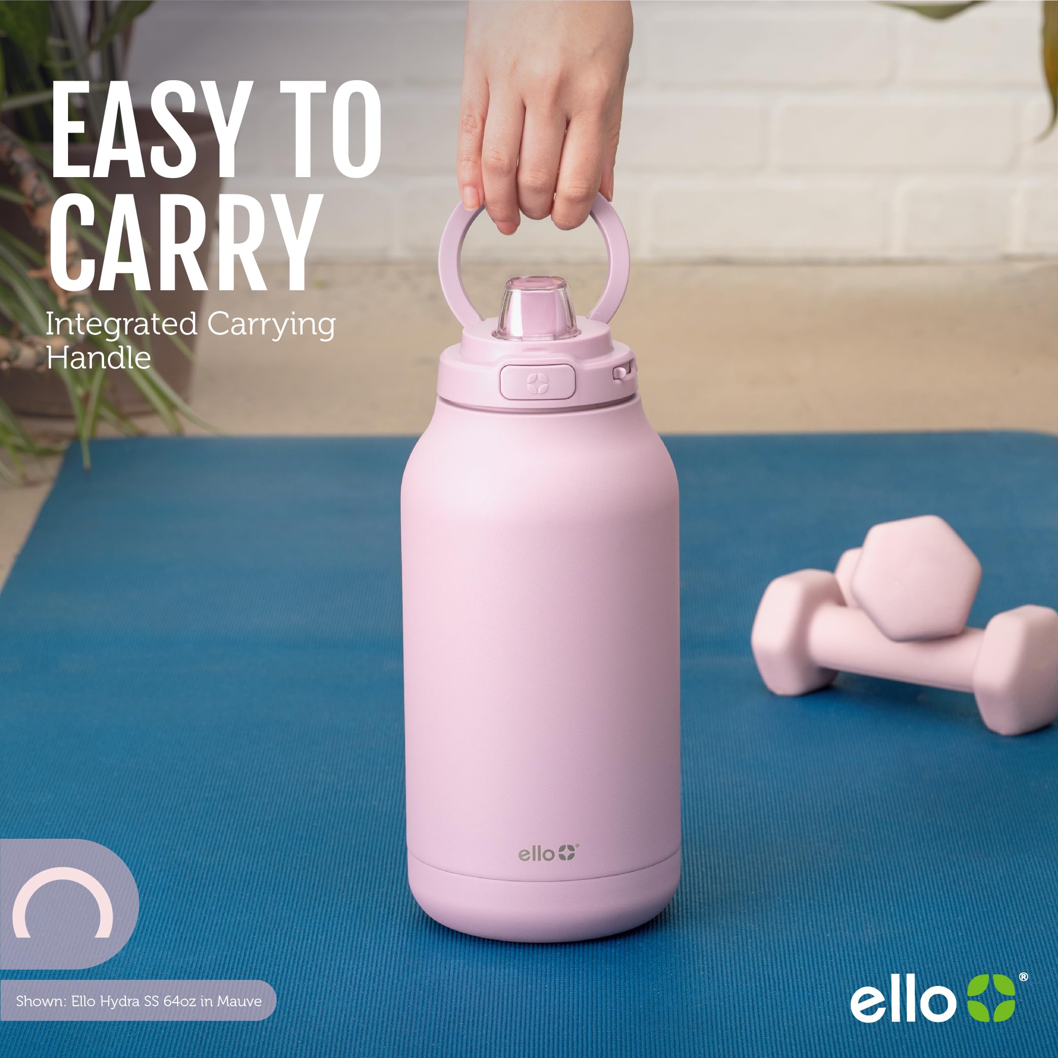 Ello Hydra Half Gallon Vacuum Insulated Stainless Steel Jug with Locking, Leak-Proof Lid and Soft Silicone Straw, Metal Reusable Water Bottle, Keeps Cold All Day, 64oz, Black