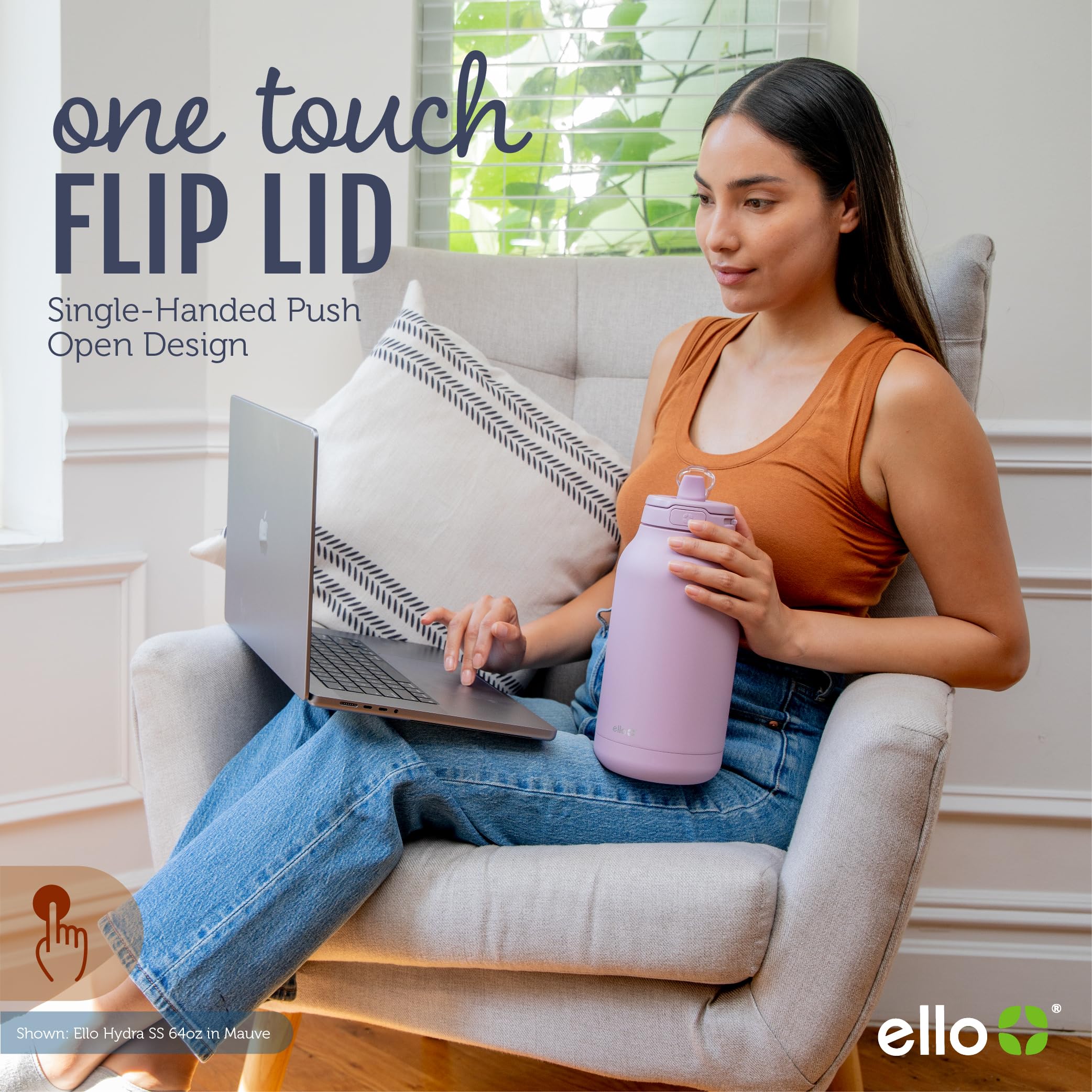 Ello Hydra Half Gallon Vacuum Insulated Stainless Steel Jug with Locking, Leak-Proof Lid and Soft Silicone Straw, Metal Reusable Water Bottle, Keeps Cold All Day, 64oz, Black
