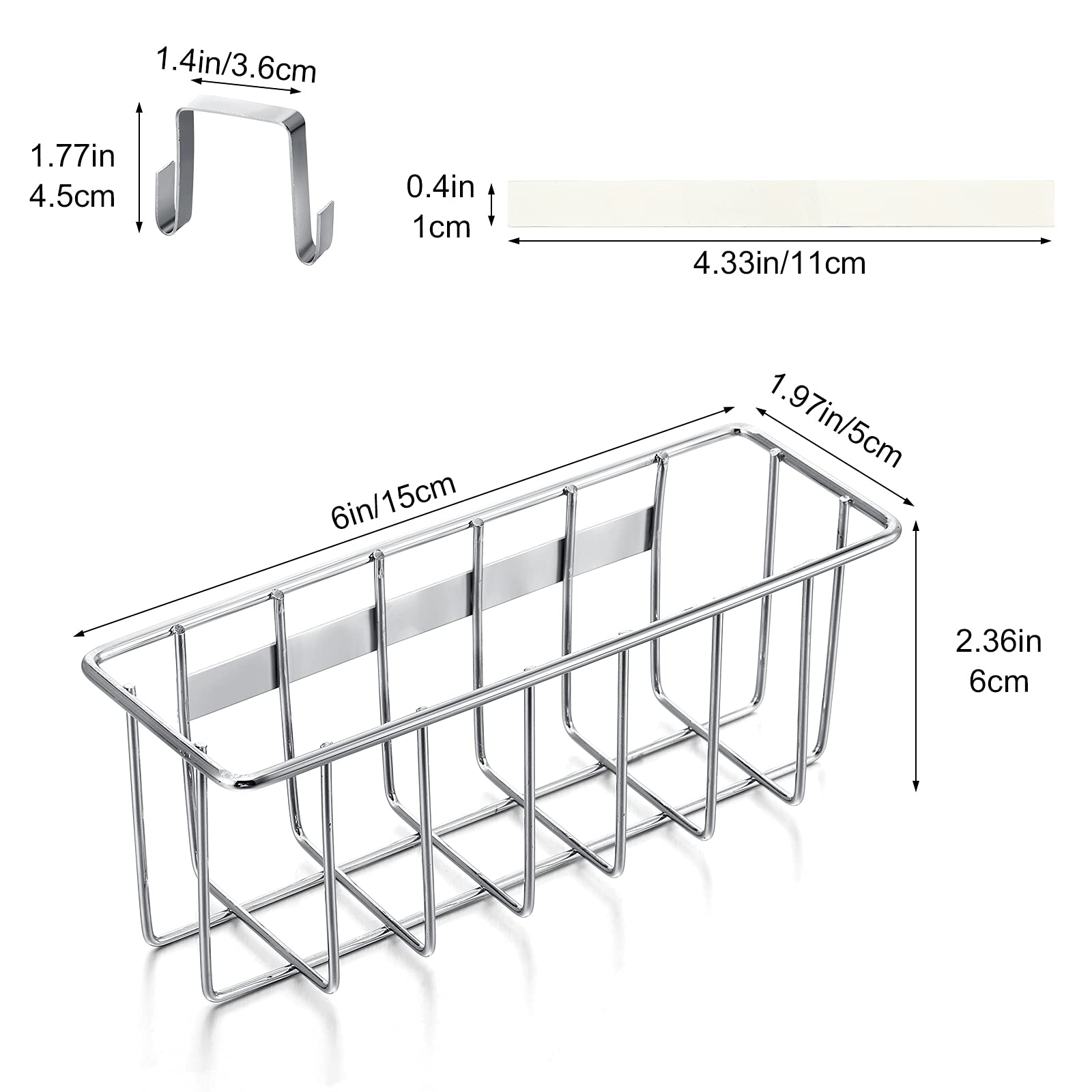 Hotop 2 Pieces Sponge Holder Kitchen Sink Caddy Metal Sink Organizer Basket for Scrubber Soap Towel Brush Dishwashing Liquid Drainer Rack in Kitchen Bathroom Bathtub, Silver