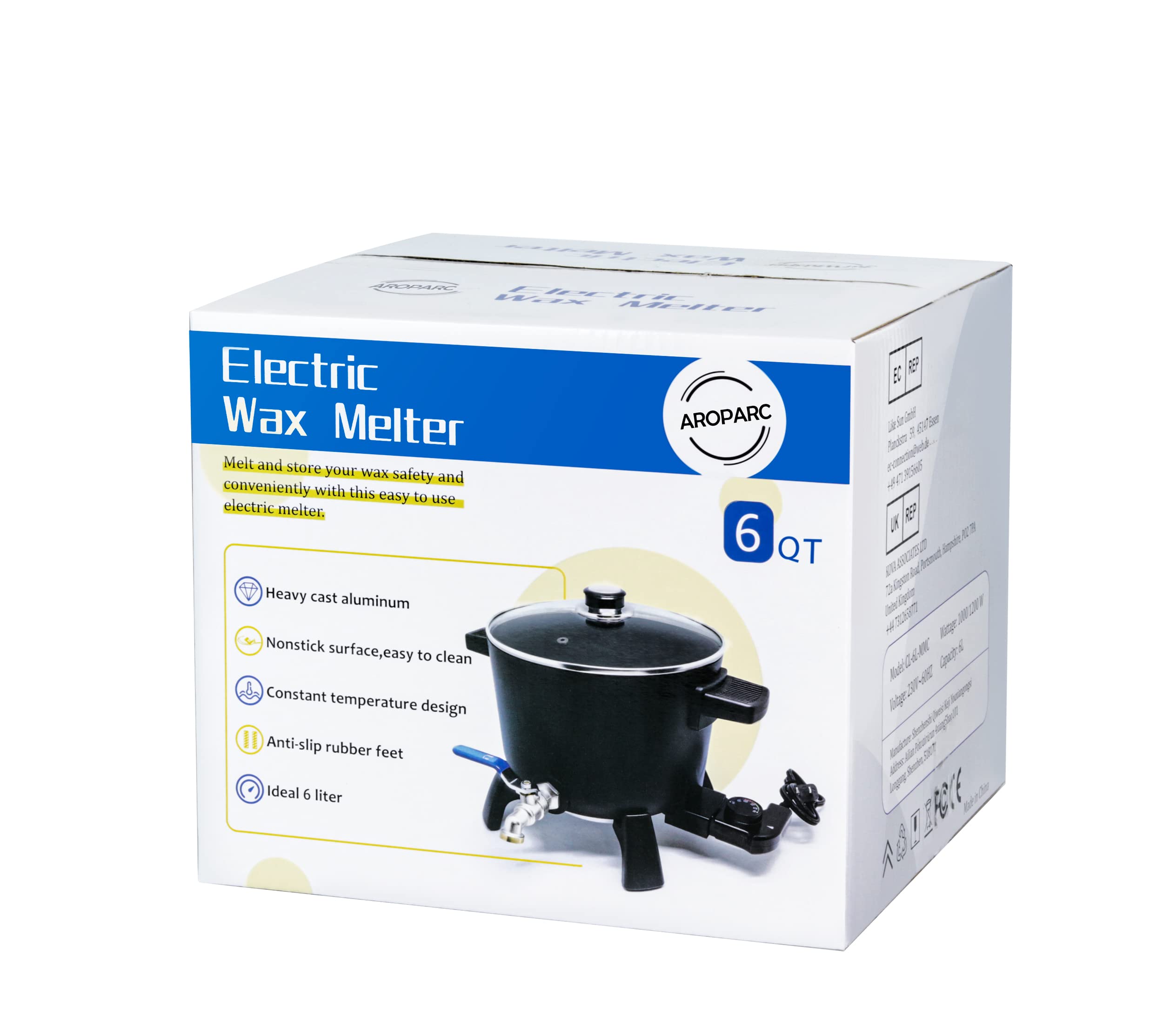 Wax Melter for Candle Making, Soy Wax Melting Pot Holds 6Qts (11 Lbs) of Melted Wax, Pouring Pot with Quick-Pour Valve