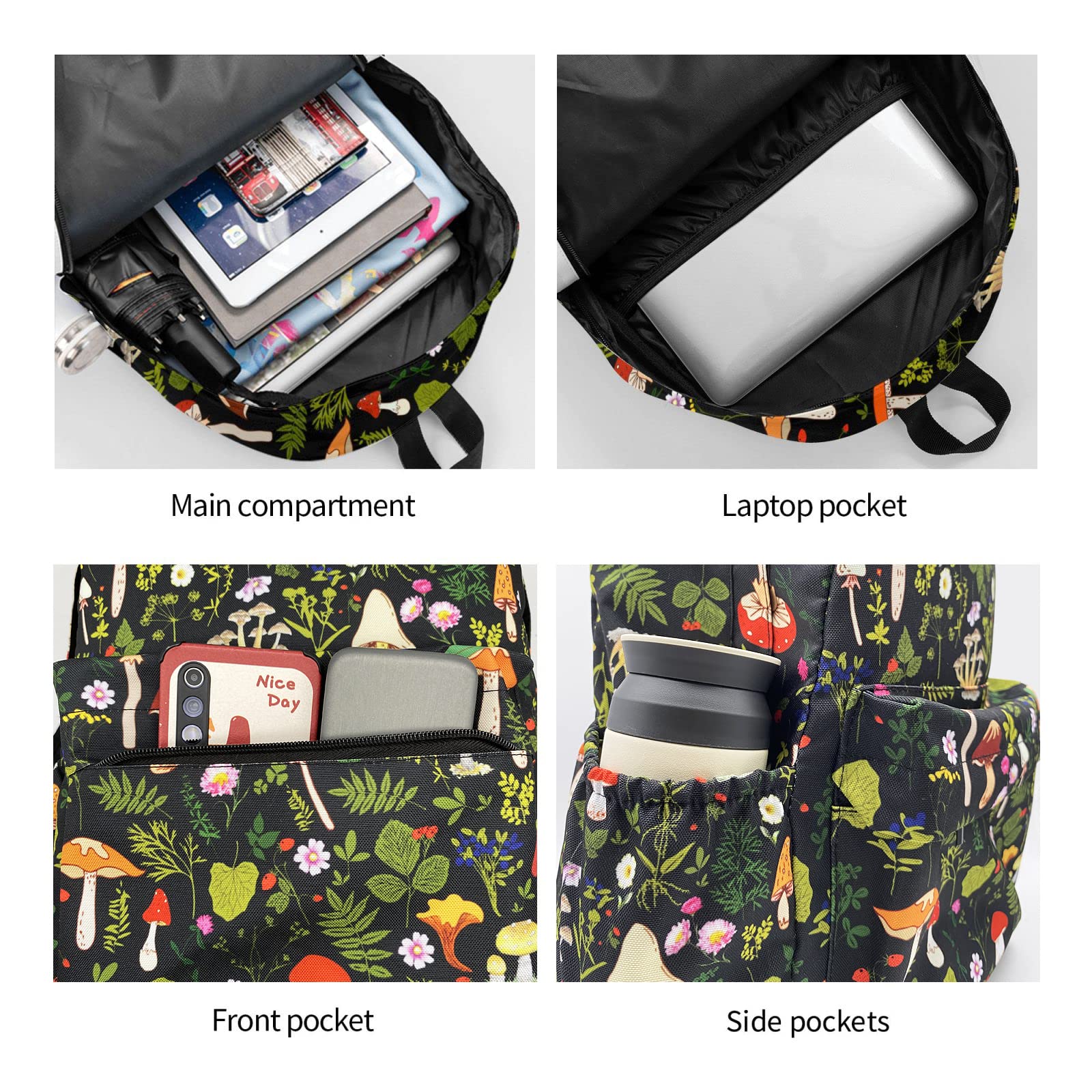 Mushrooms Fungi Nature Stylish Backpack With Adjustable Padded Shoulder Straps Daypacks For College Travel One Size