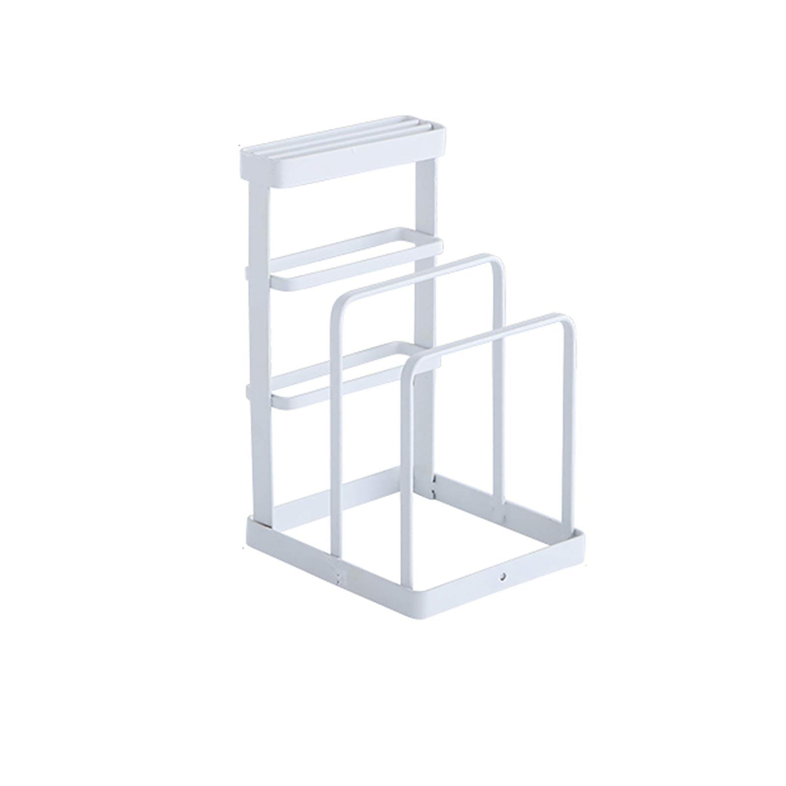 VANRA Metal Steel Cutting Board Holder Knife Block Kitchen Organizer Pantry Bakeware Rack Pan Pot Cover Lid Rack Stand (White)