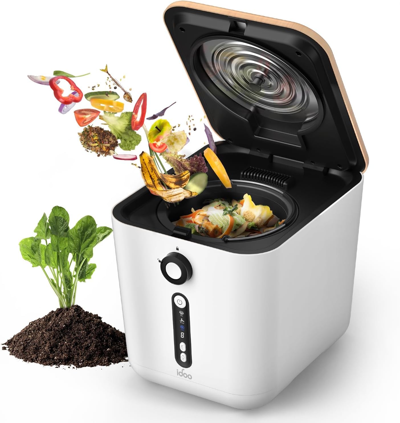 iDOO Smart Kitchen Composter, Electric Food Compost Bin, Indoor Countertop Food Cycler, Home Automated Composting Machine, Odorless and Compact Mixer Grinder, 3L Capacity Turn Waste to Compost