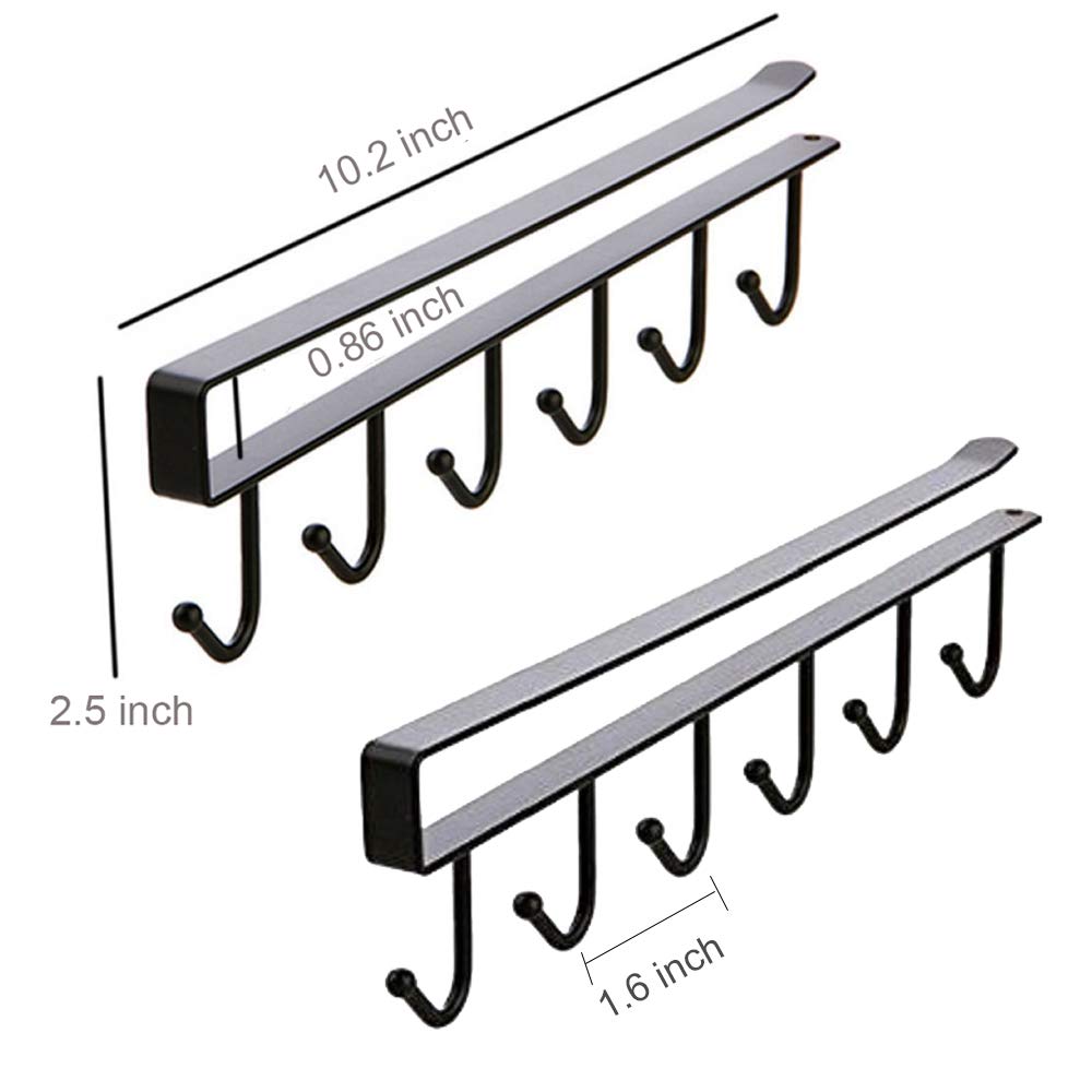 2pcs Mug Hooks Mug Holder Under Cabinet,BAIEUEJO Coffee Cups Holder Hanger no Drilling,Kitchen Utensil Hooks,Storage Hooks for Cups/Kitchen Utensils/Ties Belts/Scarf/Keys Storage (White)