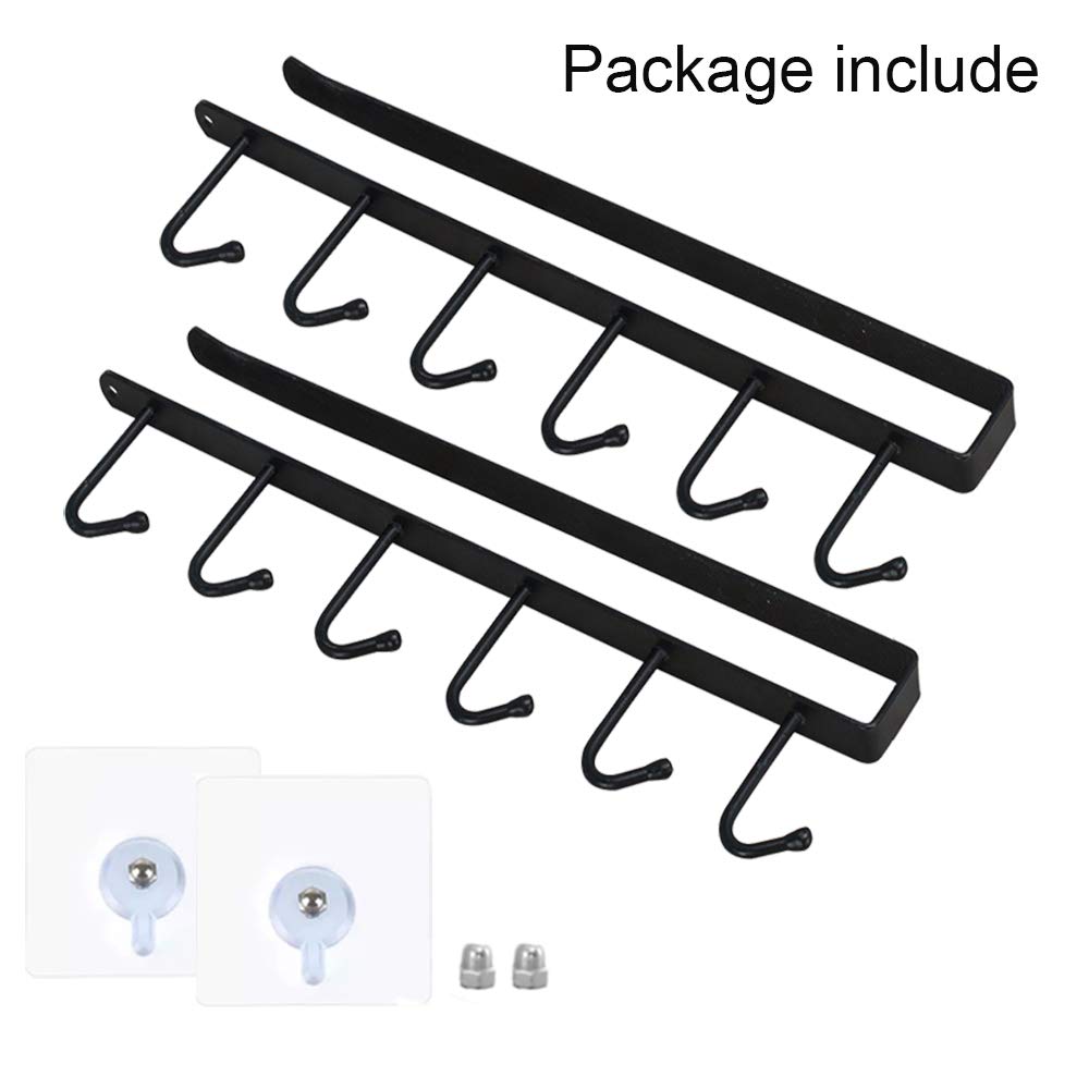 2pcs Mug Hooks Mug Holder Under Cabinet,BAIEUEJO Coffee Cups Holder Hanger no Drilling,Kitchen Utensil Hooks,Storage Hooks for Cups/Kitchen Utensils/Ties Belts/Scarf/Keys Storage (White)