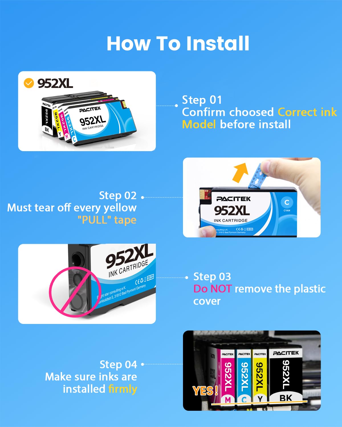 PACITEK Compatible 952XL Ink Cartridge use with HP Officejet Pro 7740 Printer 8710 8715 8725 8720 8715 Printers Ink Cartridges