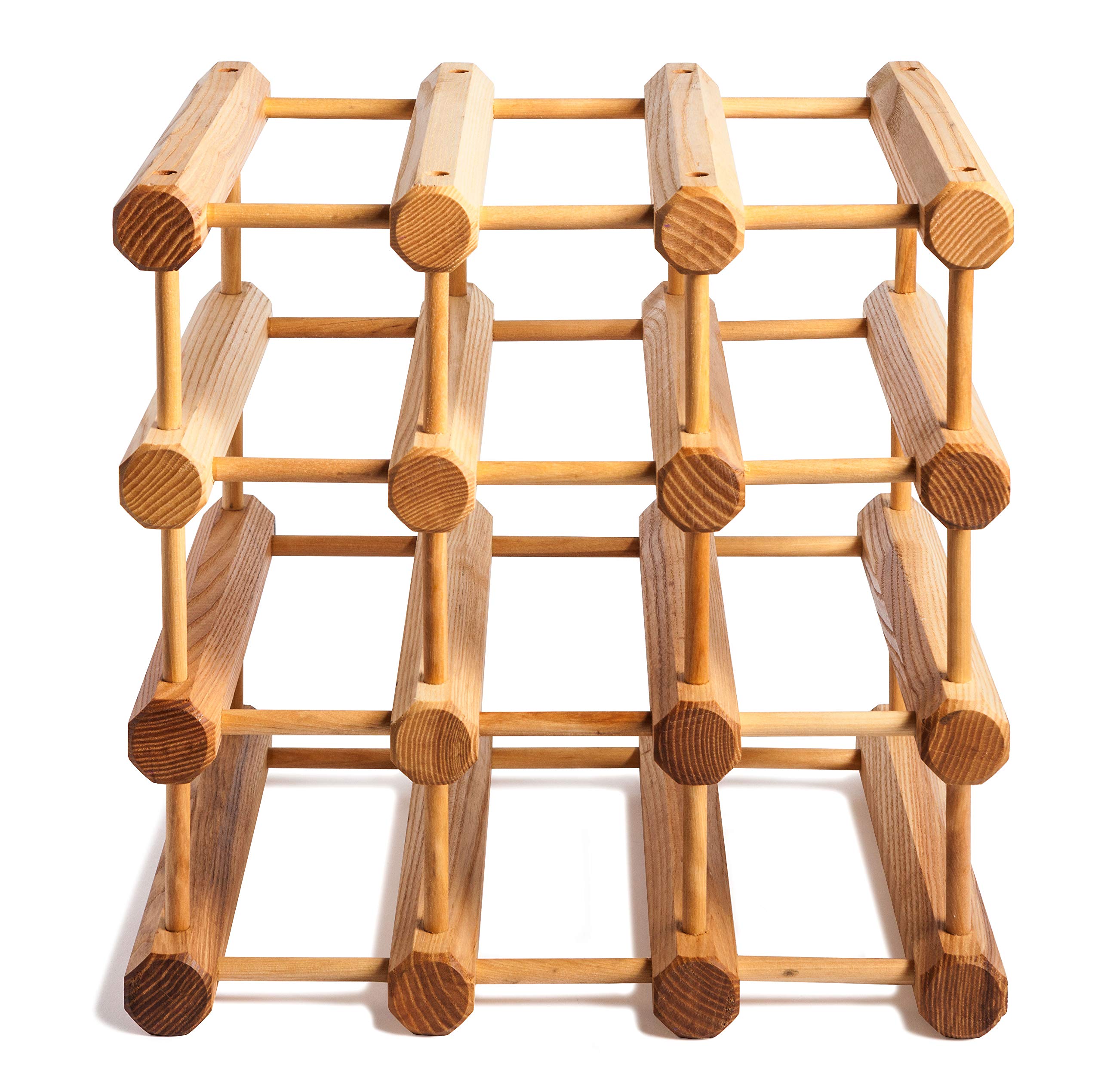 J.K. Adams Wood Stackable Modular Wine Rack Storage Holder with Natural Pins, 12 Bottle, Ash