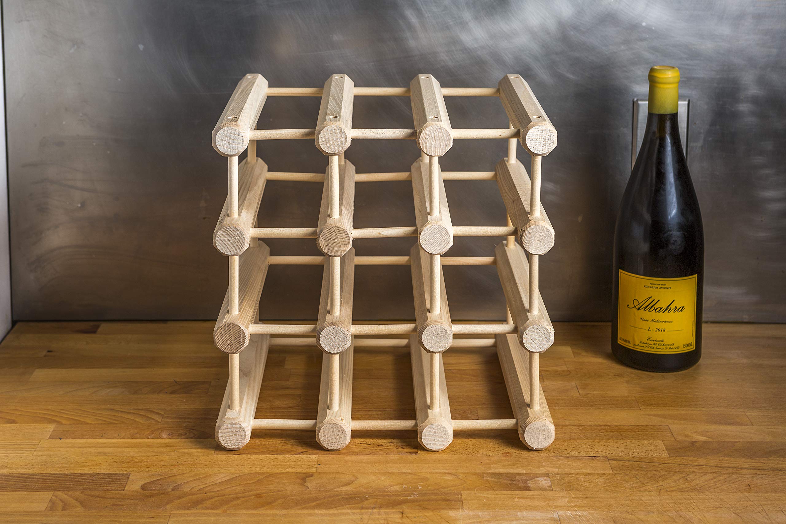 J.K. Adams Wood Stackable Modular Wine Rack Storage Holder with Natural Pins, 12 Bottle, Ash