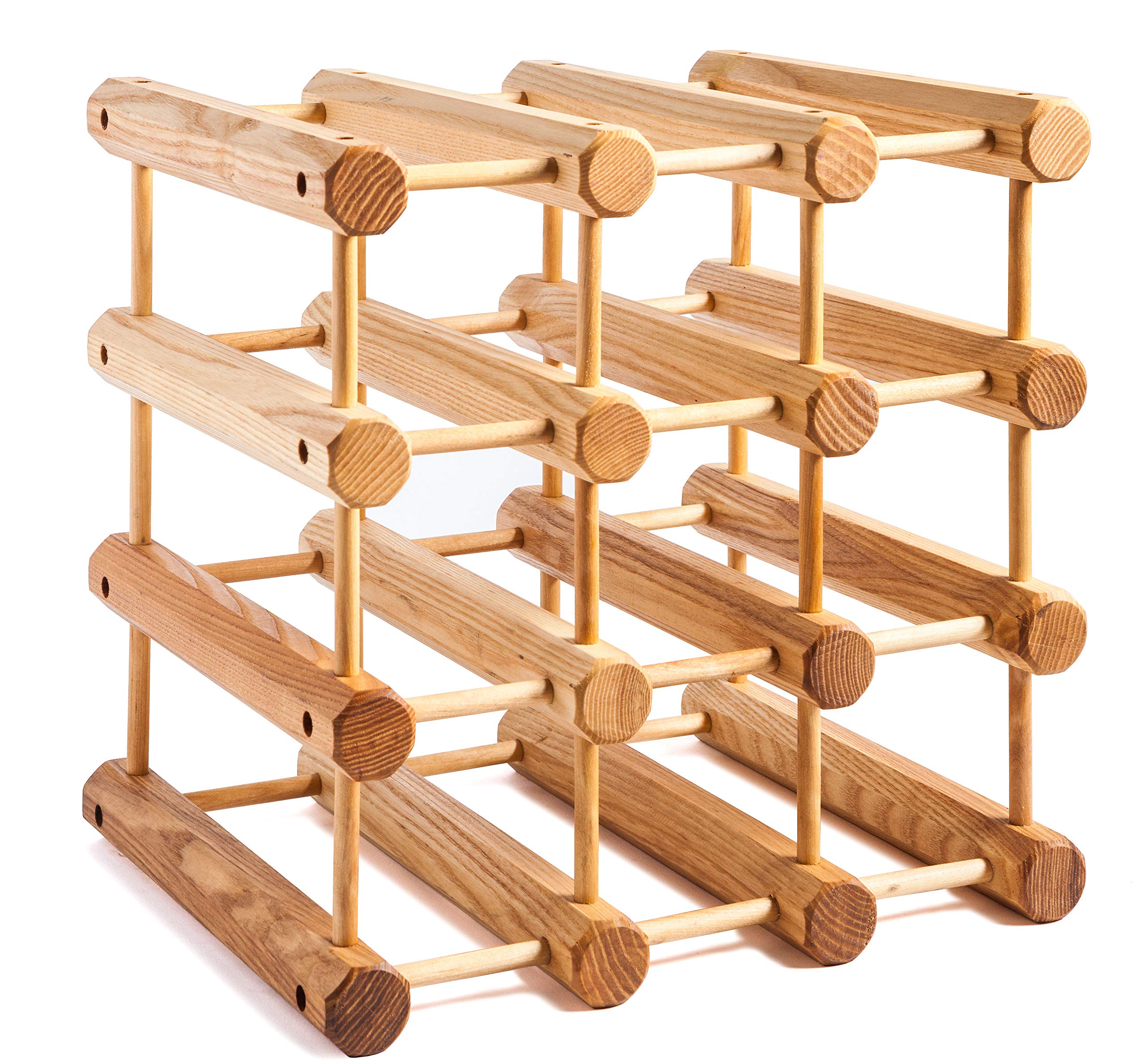 J.K. Adams Wood Stackable Modular Wine Rack Storage Holder with Natural Pins, 12 Bottle, Ash