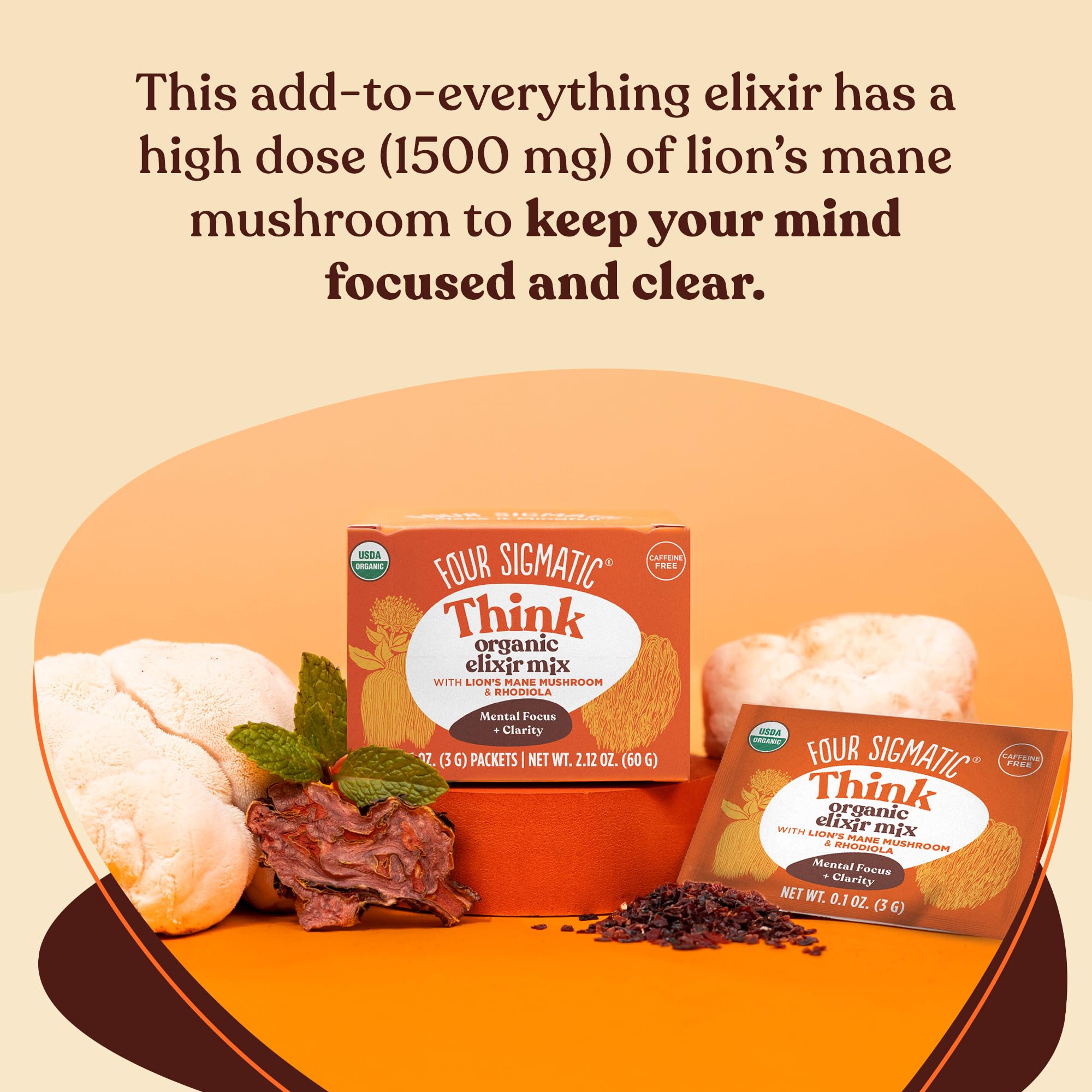 Four Sigmatic Lion's Mane Mushroom Elixir | Coffee Alternative with Organic Lion's Mane Mushroom Powder, Rhodiola & Rose Hips | Immune & Memory Support | Paleo | Pack of 20