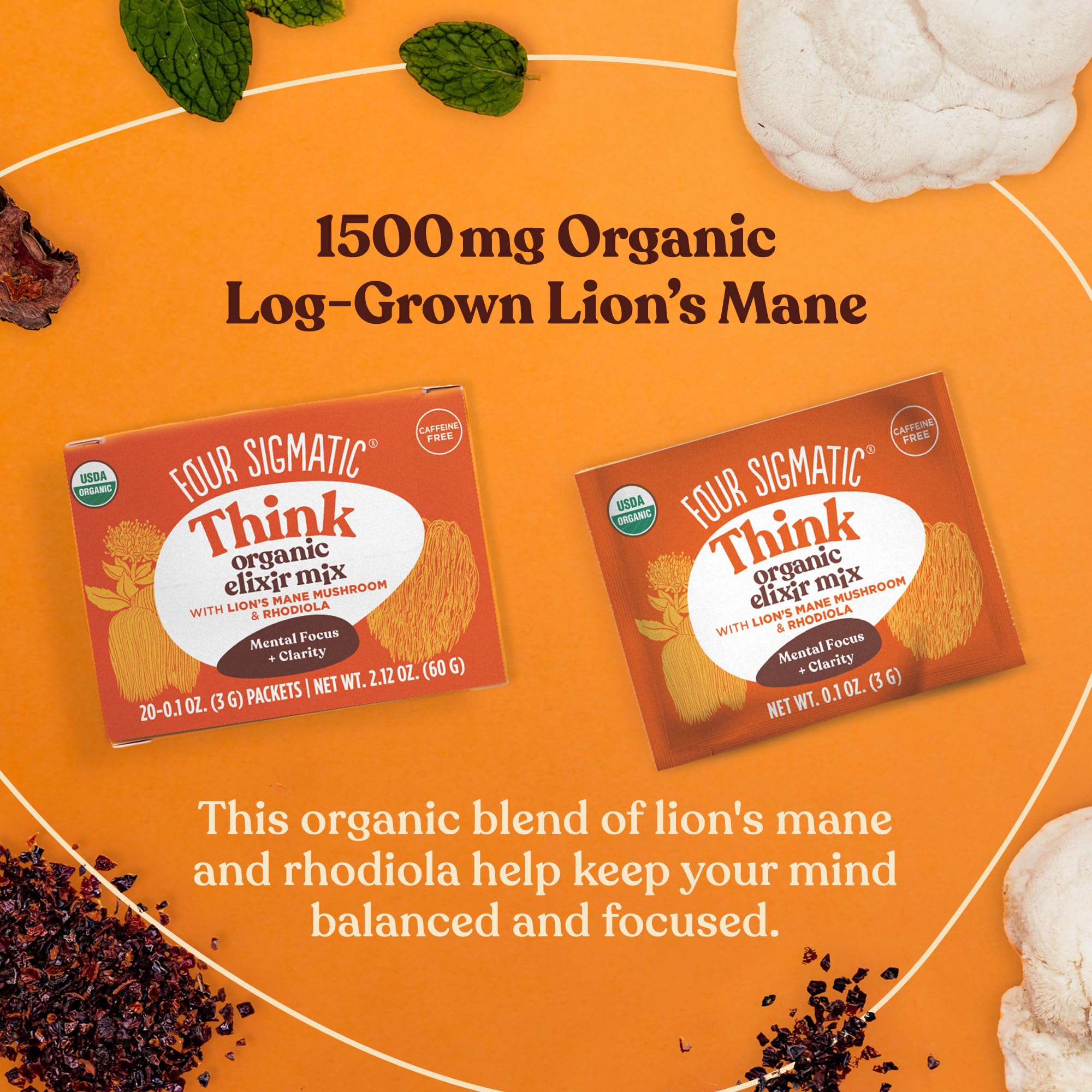 Four Sigmatic Lion's Mane Mushroom Elixir | Coffee Alternative with Organic Lion's Mane Mushroom Powder, Rhodiola & Rose Hips | Immune & Memory Support | Paleo | Pack of 20