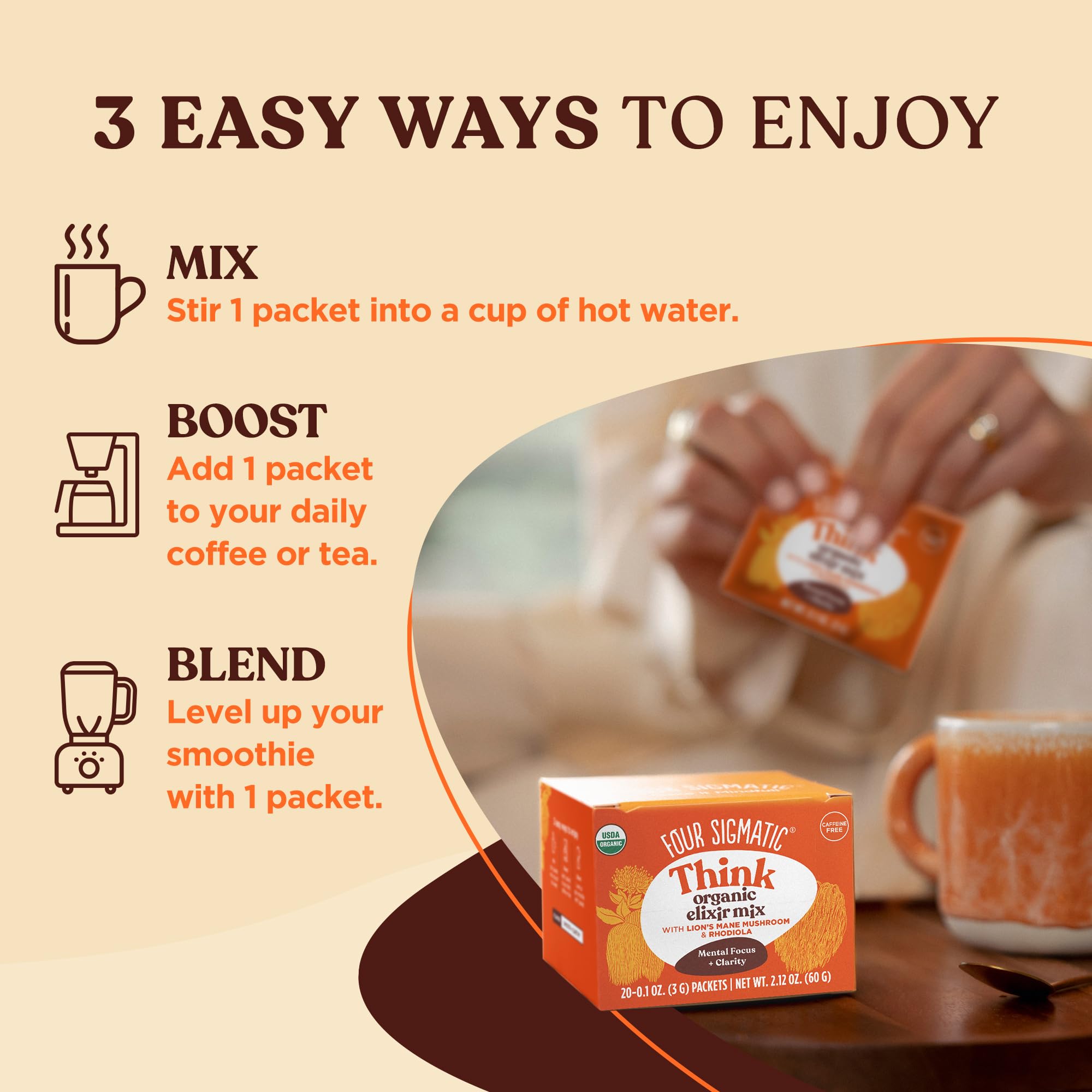 Four Sigmatic Lion's Mane Mushroom Elixir | Coffee Alternative with Organic Lion's Mane Mushroom Powder, Rhodiola & Rose Hips | Immune & Memory Support | Paleo | Pack of 20