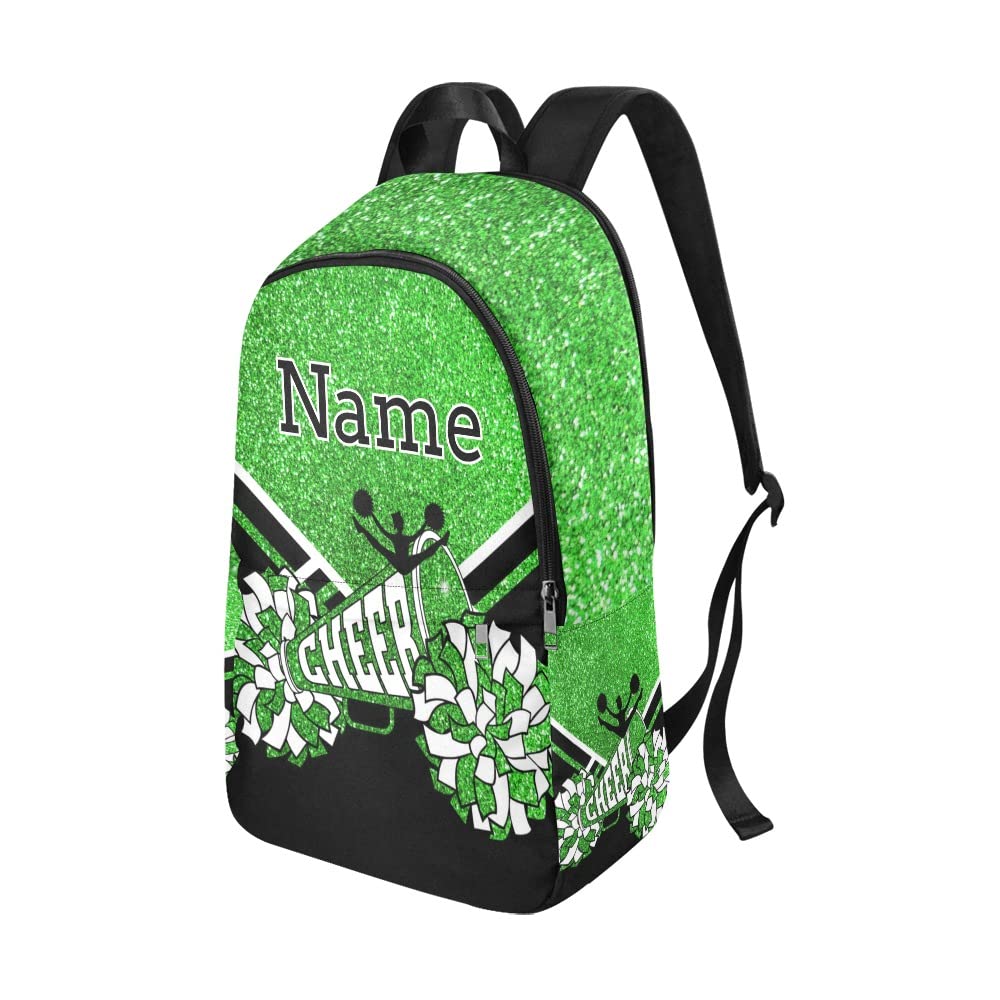 CUXWEOT Personalized Cheerleader Cheer Green Art Backpack with Name Custom Travel Daypack Bag for Man Woman Gifts