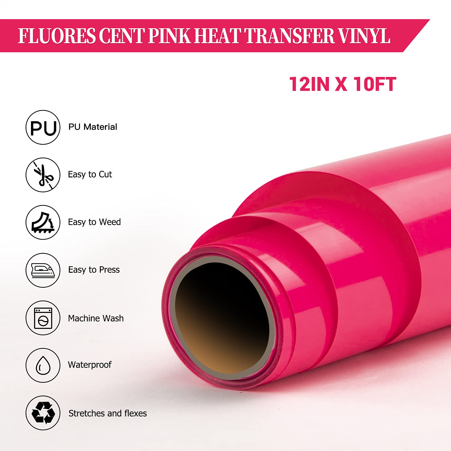 HTVRONT HTV Vinyl Neon Green Heat Transfer Vinyl Roll - 12in x10ft PU Vinyl HTV Iron on Vinyl Easy to Cut & Weed for Heat Vinyl Design (Fluorescent Green)