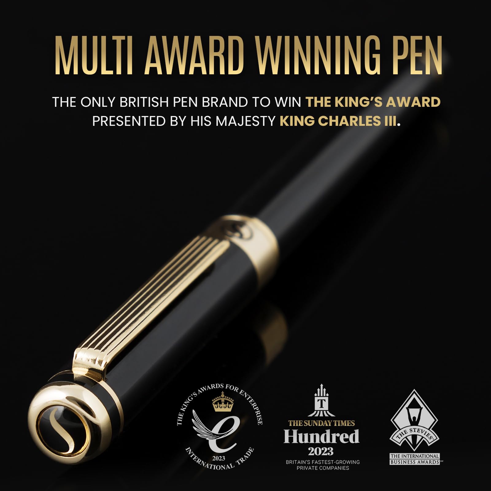 Scriveiner Black Lacquer Rollerball Pen - Stunning Luxury Pen with 24K Gold Finish, Schmidt Ink Refill, Best Roller Ball Pen Gift Set for Men & Women, Professional, Executive Office, Nice Pens