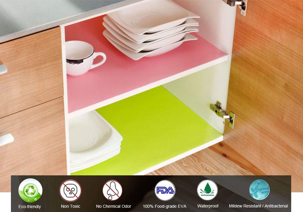 Shelf Liners, EVA Non-Slip Drawer Mats, Non-Adhesive Cupboard Pad, Kitchen Cabinet Lining Cushion Bathroom Drawers for Home, 17.7 x 59 inches - Green