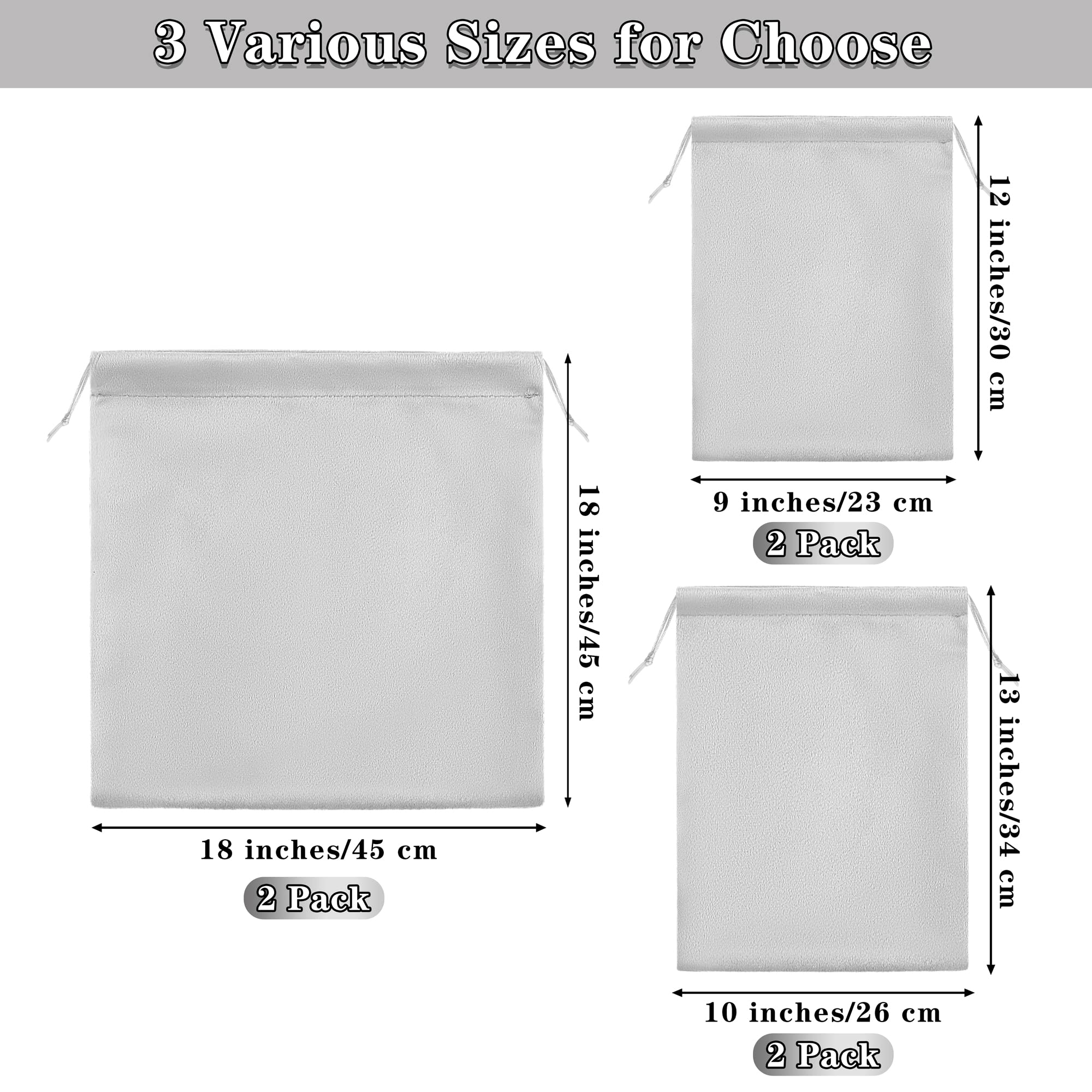 Kochorie 6 Pack Silver Storage Bags Anti Tarnish Storage Bag Fabric Cloth Bags with Diverse Sizes for Jewelry Silverware Protection Flatware Plate Tarnish, Grey