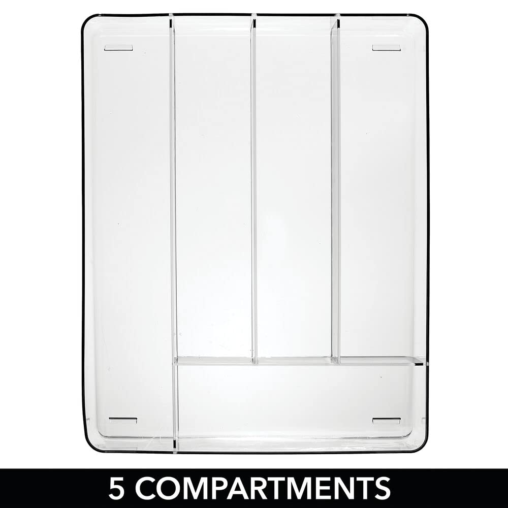 mDesign Plastic Kitchen Cabinet Drawer Storage Organizer Tray - for Storing Organizing Cutlery, Spoons, Cooking Utensils, Gadgets - 5 Divided Compartments - Clear