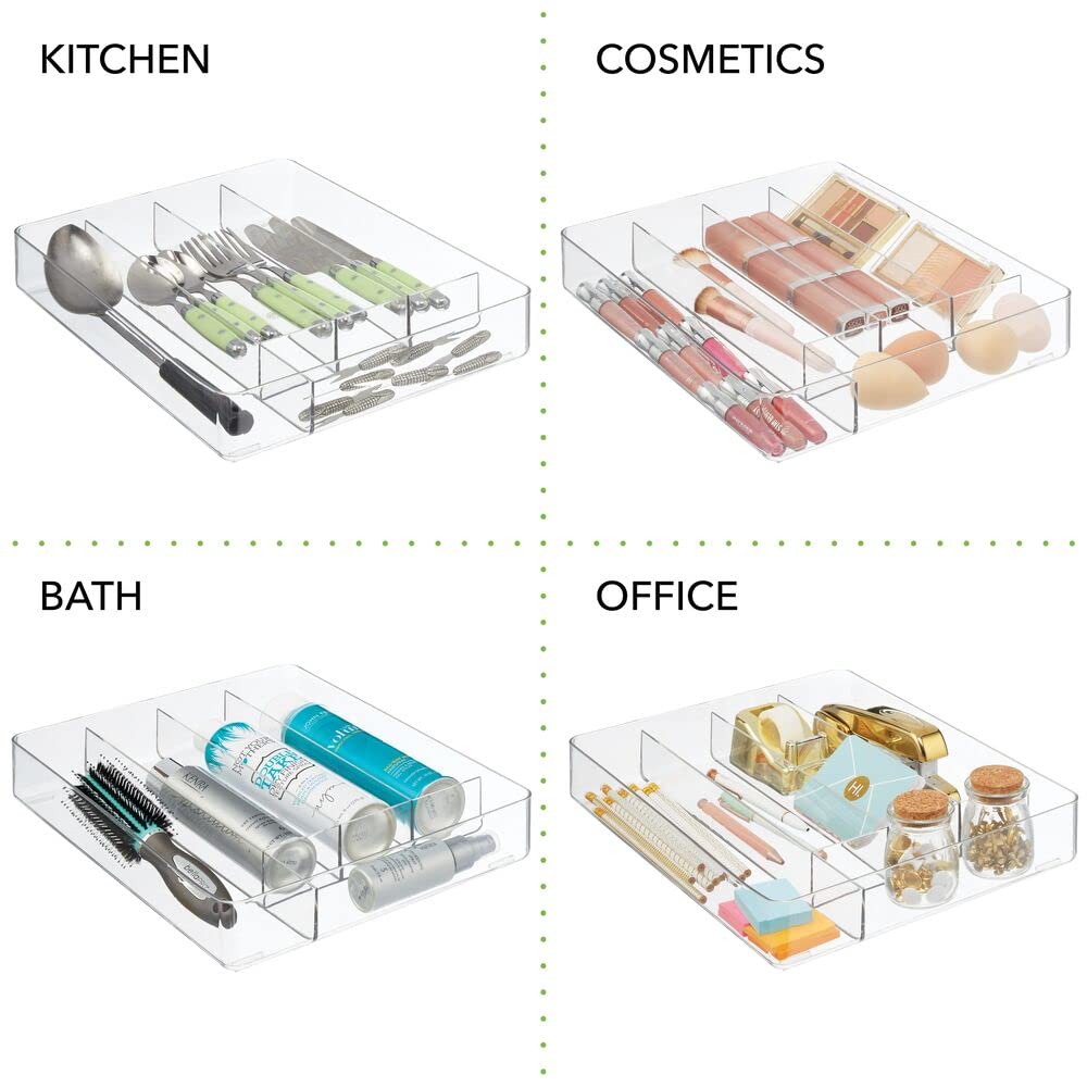 mDesign Plastic Kitchen Cabinet Drawer Storage Organizer Tray - for Storing Organizing Cutlery, Spoons, Cooking Utensils, Gadgets - 5 Divided Compartments - Clear