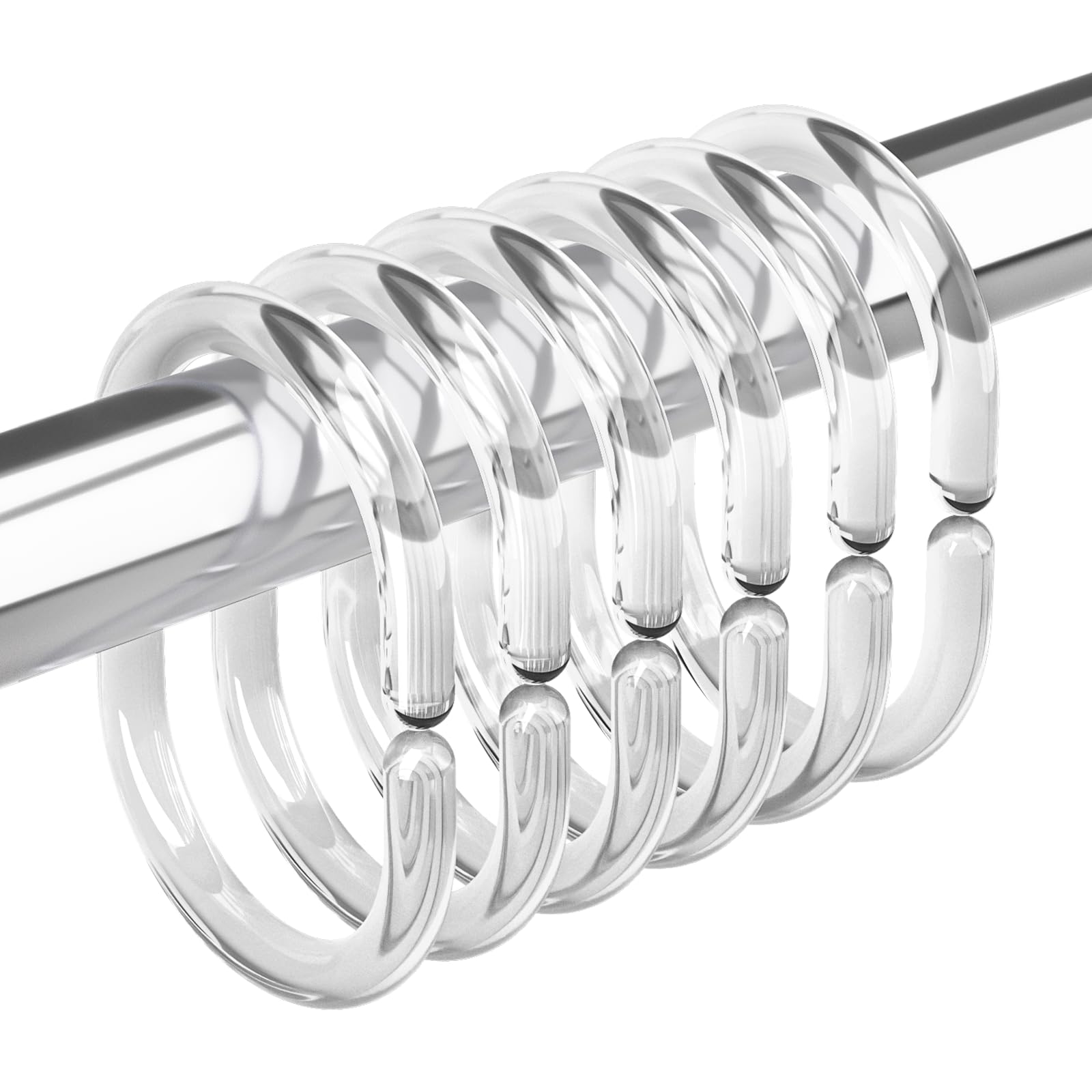 Amazer Plastic Shower Curtain Rings Hooks, Shower Curtain Hooks Rings, 24 Pcs Shower Hooks for Shower Curtain, C Shaped Shower Rings for Curtain, Clear Shower Curtain Rings for Bathroom Shower Rod