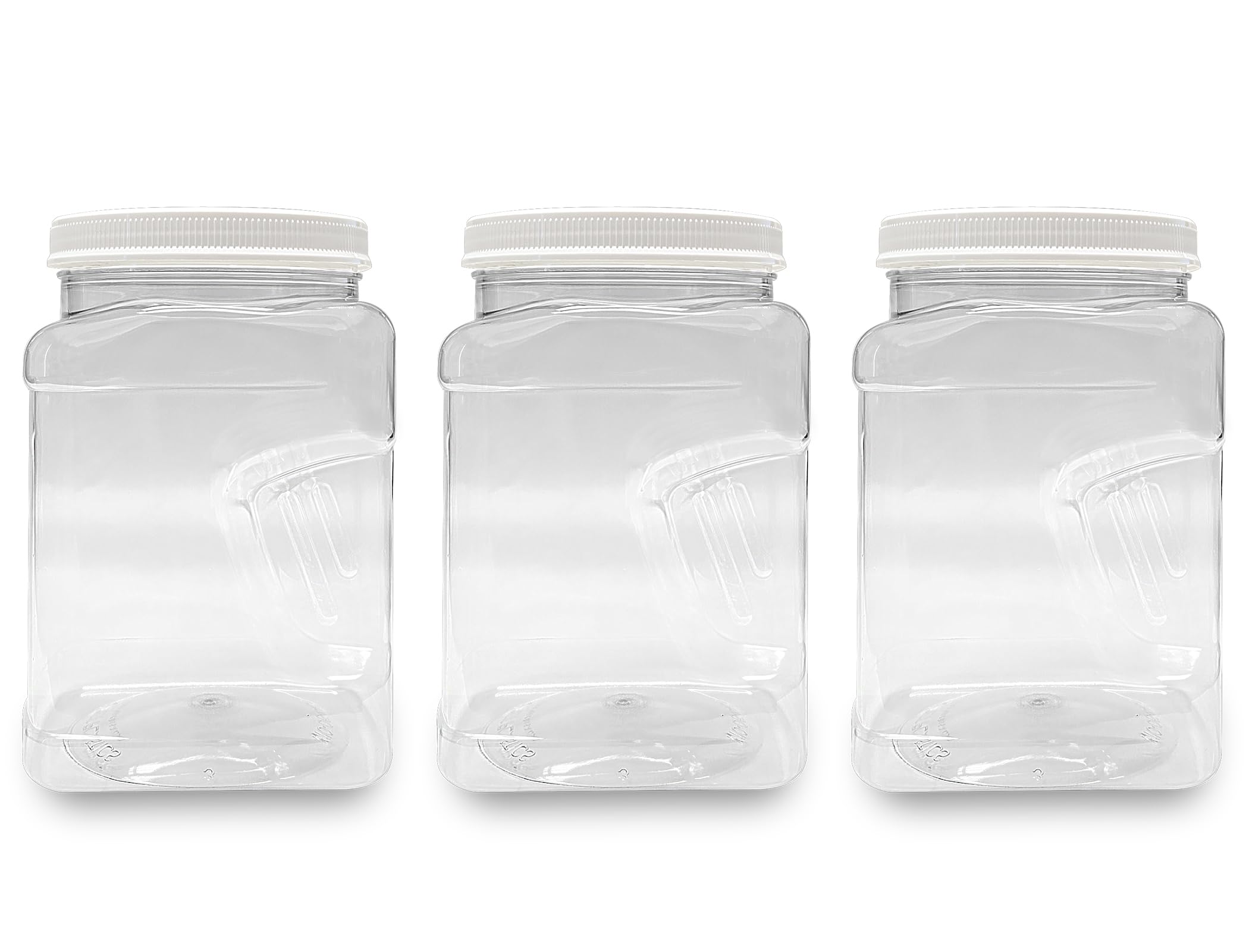 ljdeals 64 oz 1/2 Gallon Clear Empty Storage Containers with Lids, Square Plastic Canisters, Large Jars with Lids, BPA Free Plastic Jar, Wide Mouth Jar with Easy Grip Handles, Pack of 3, Made in USA