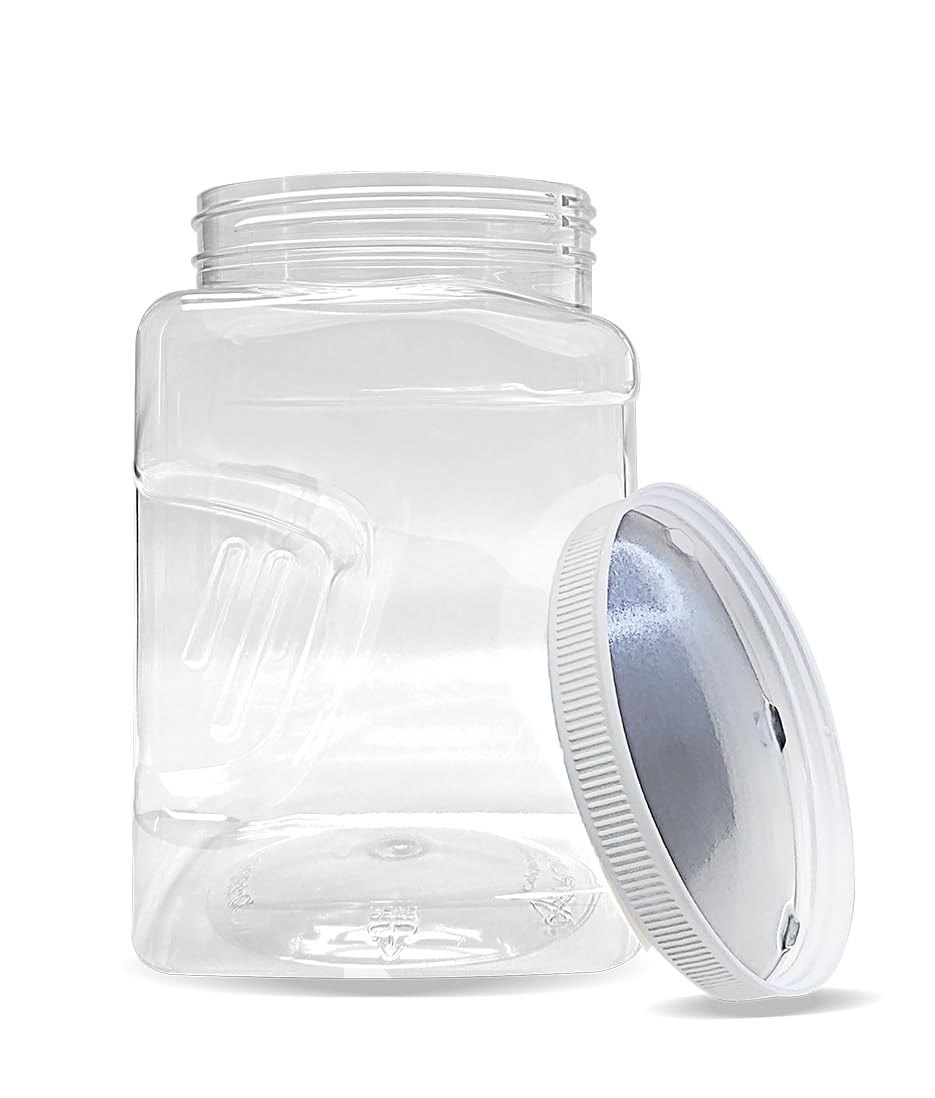 ljdeals 64 oz 1/2 Gallon Clear Empty Storage Containers with Lids, Square Plastic Canisters, Large Jars with Lids, BPA Free Plastic Jar, Wide Mouth Jar with Easy Grip Handles, Pack of 3, Made in USA