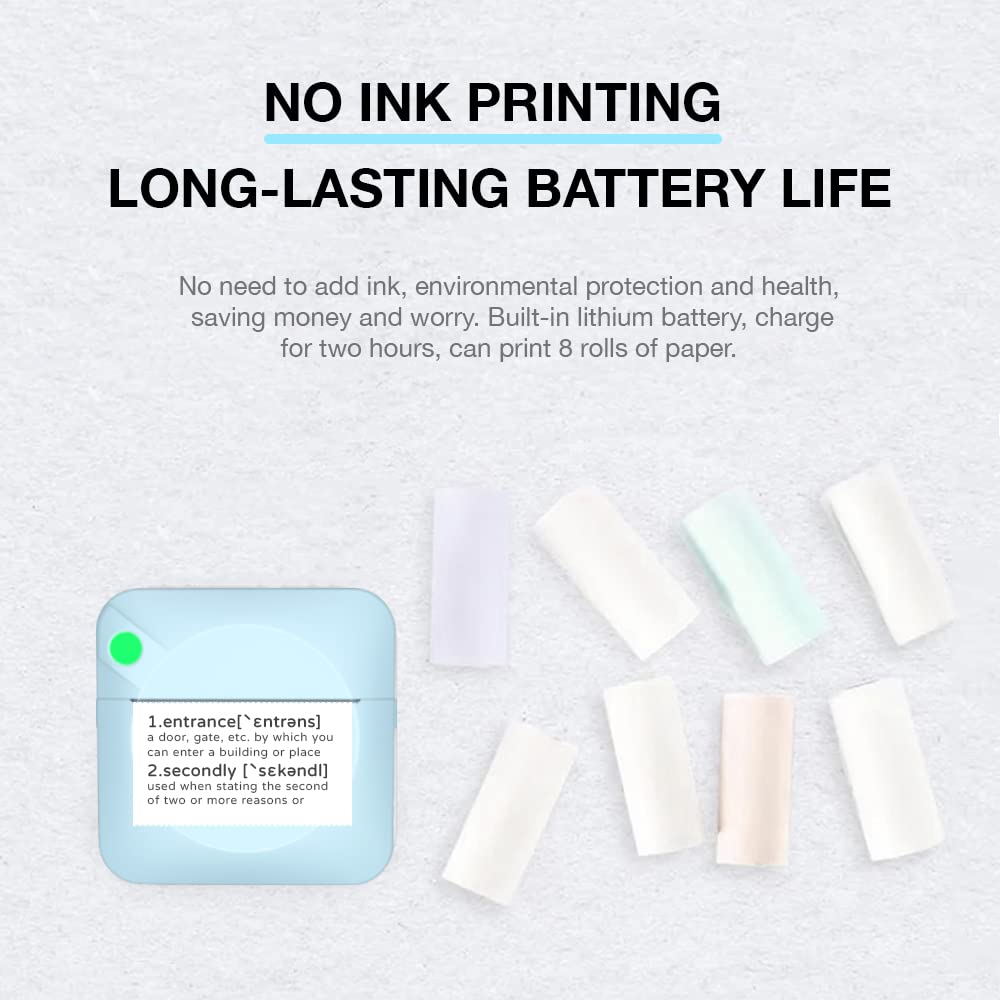 Mini Pocket Printer, Wireless Bluetooth Thermal Inkless Printer for Label Receipt Photo Notes Study Compatible with iOS & Android (GKI-022)