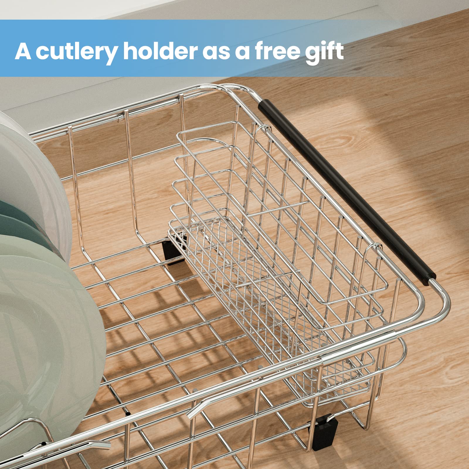 FAWEGO Expandable Sink Dish Drying Rack Adjustable 304 Stainless Steel in Sink Dish Drainer, Rustproof Dish Rack for Sink or Counter top