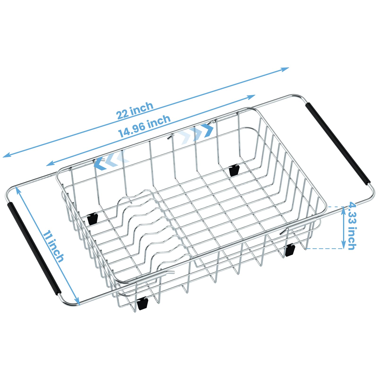 FAWEGO Expandable Sink Dish Drying Rack Adjustable 304 Stainless Steel in Sink Dish Drainer, Rustproof Dish Rack for Sink or Counter top