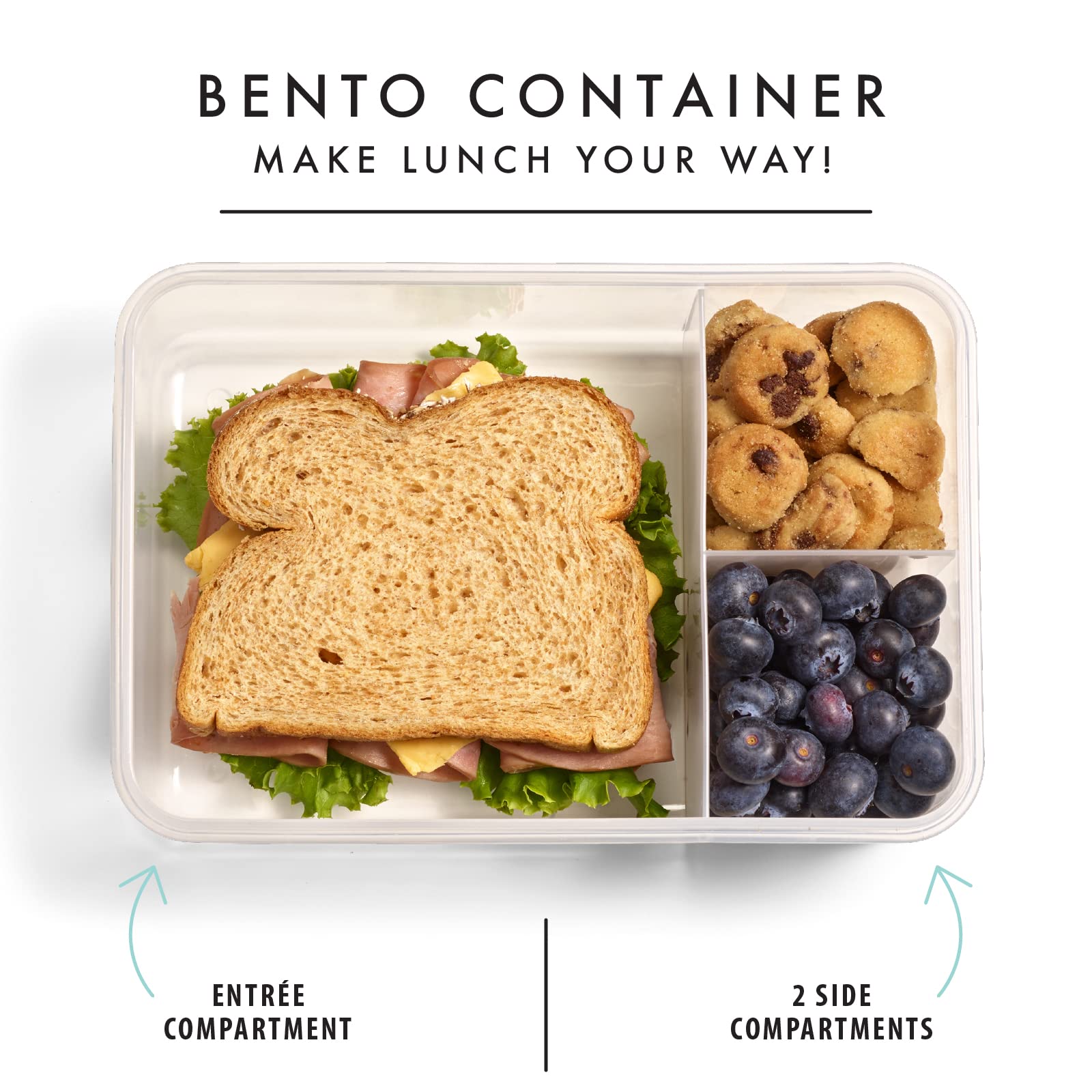 LOTG by Fit + Fresh Bento Box Kit, Three-Compartment Lunch Container Includes 2 Slim Ice Packs, Reusable & Leak-Resistant, Perfect for Insulated Lunch Bag, Lunch Box & More, Navy