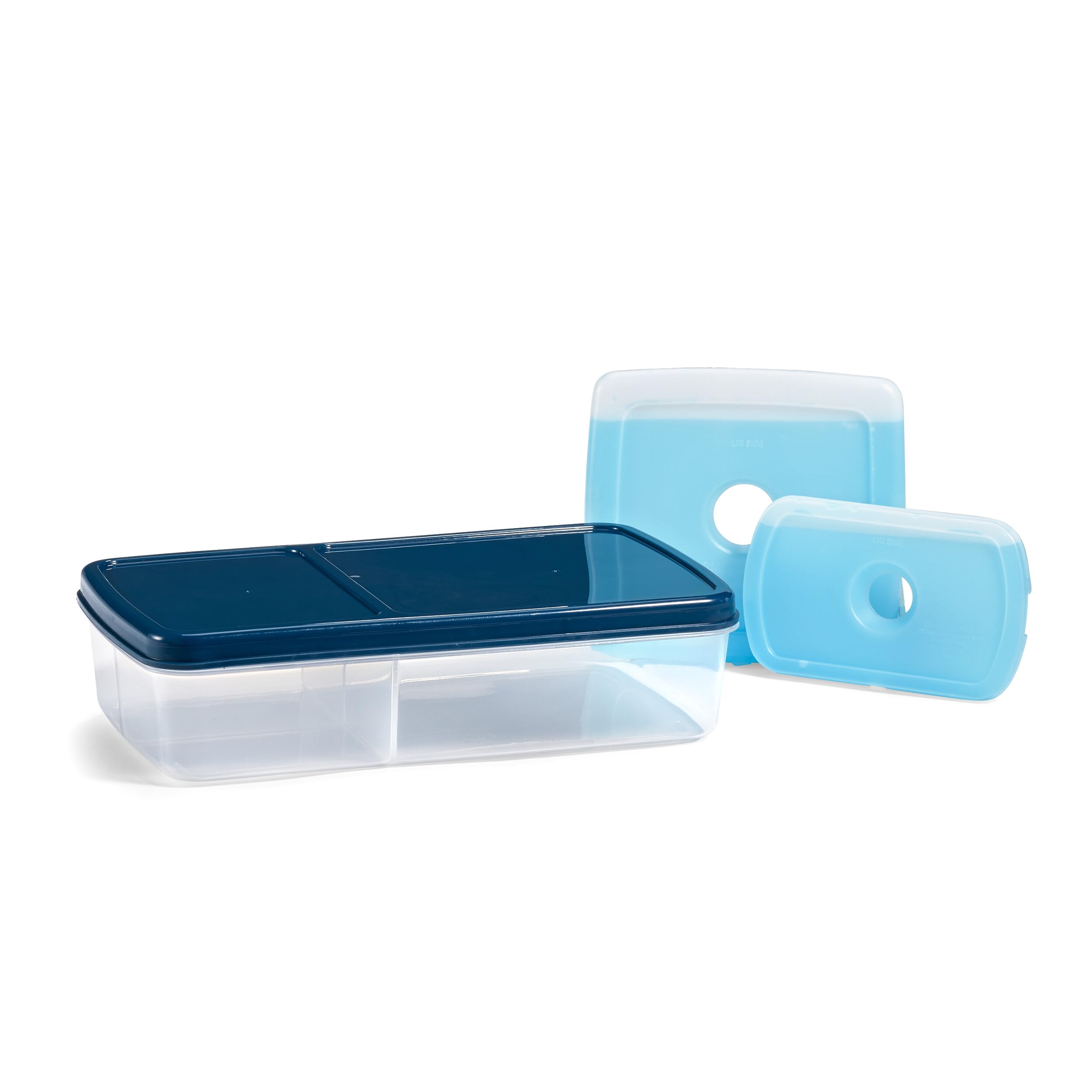 LOTG by Fit + Fresh Bento Box Kit, Three-Compartment Lunch Container Includes 2 Slim Ice Packs, Reusable & Leak-Resistant, Perfect for Insulated Lunch Bag, Lunch Box & More, Navy