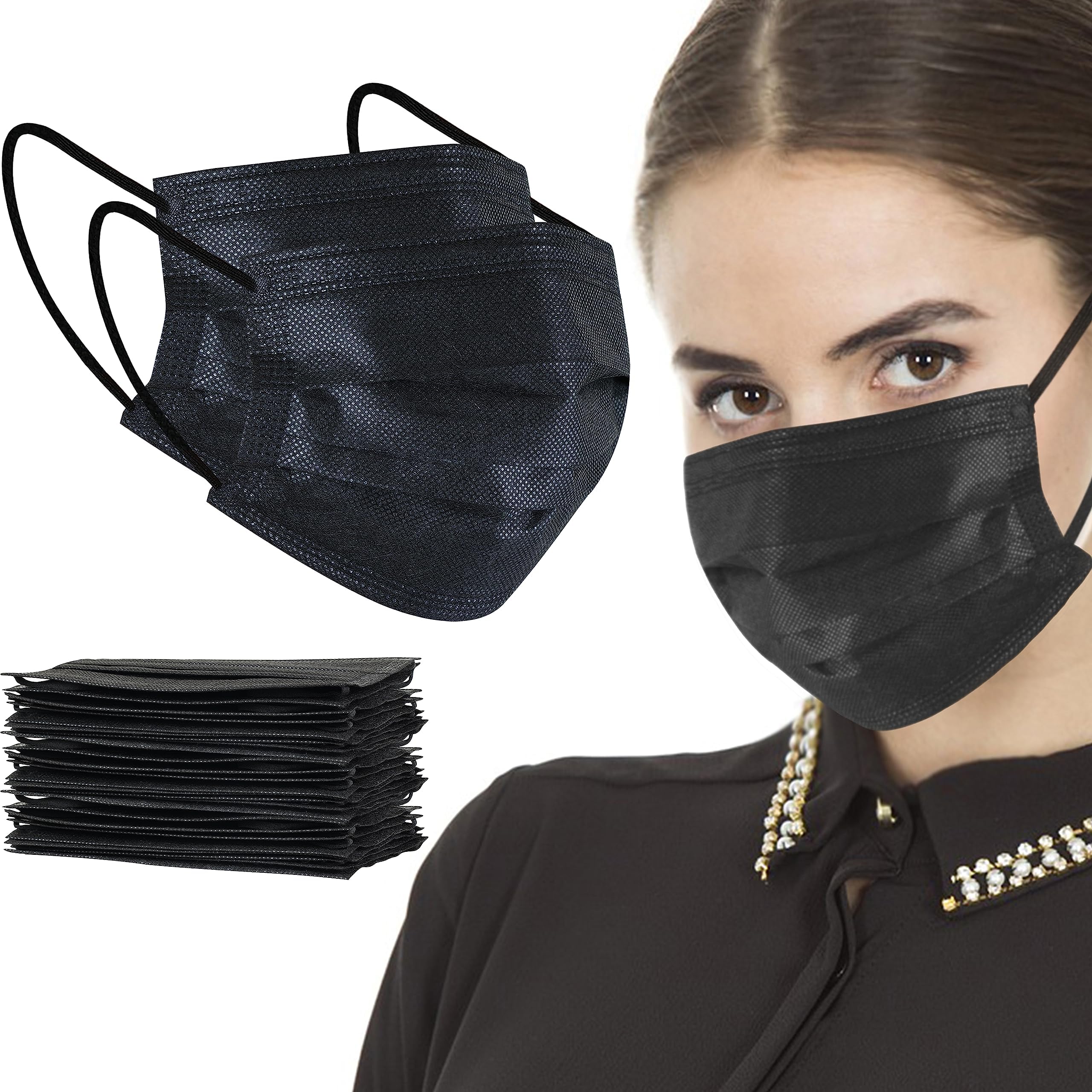100Pcs Disposable Face Masks, Black Face Mask, 3 Ply Disposable Mask