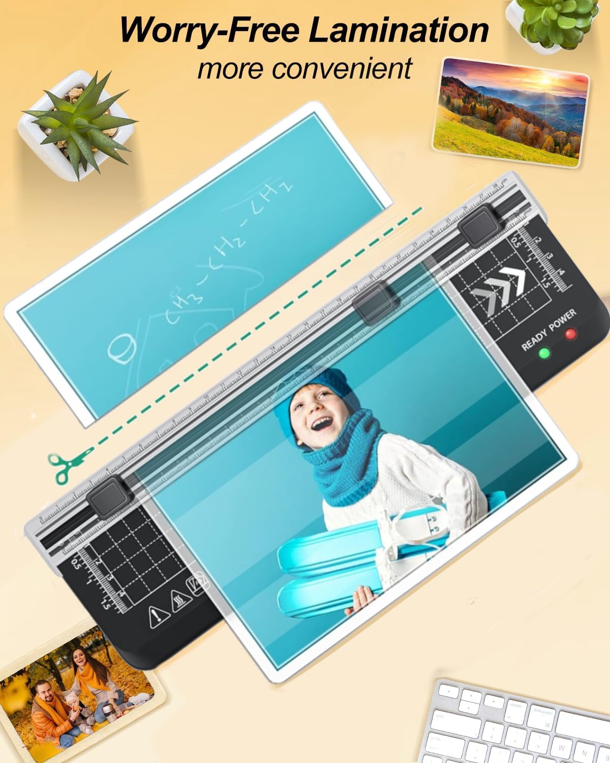 A4 Laminator, 9 inches Laminator Machine Built in Paper Trimmer with 30pcs Thermal Laminating Pouches Sheets, Corner Rounder, 70s Fast Warm-up, Portable Personal Laminator for Home/Office/School