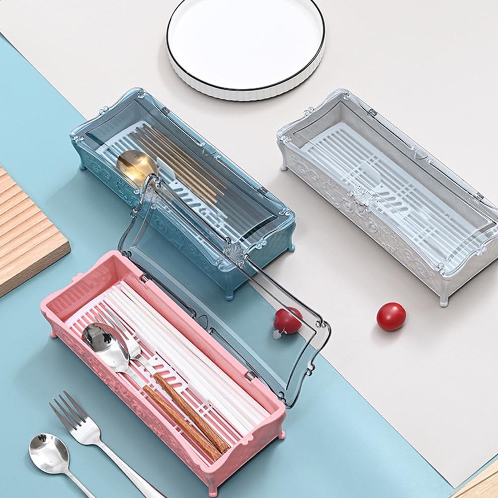 TOPBATHY Flatware Plastic Tray with Lid Kitchen Cutlery and Utensil Drawer Organizer Silverware Countertop Storage Container(Random Color)