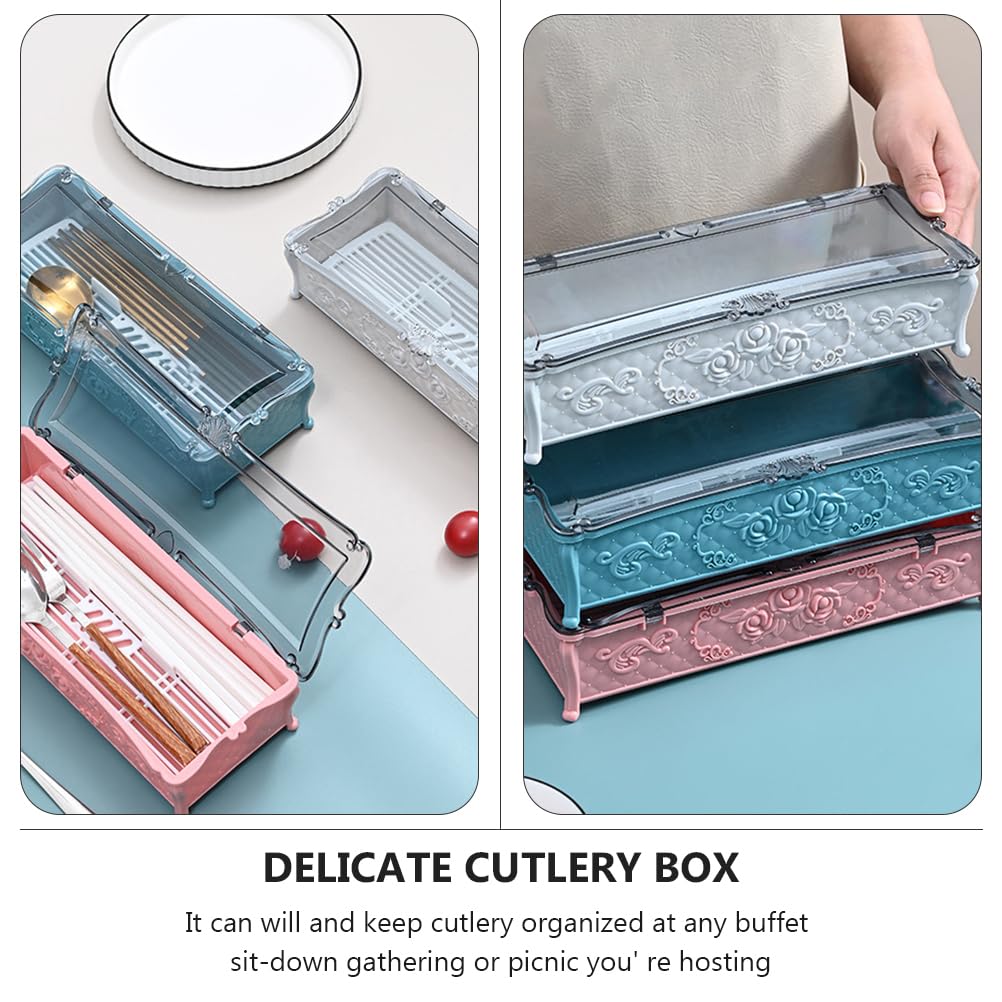 TOPBATHY Flatware Plastic Tray with Lid Kitchen Cutlery and Utensil Drawer Organizer Silverware Countertop Storage Container(Random Color)