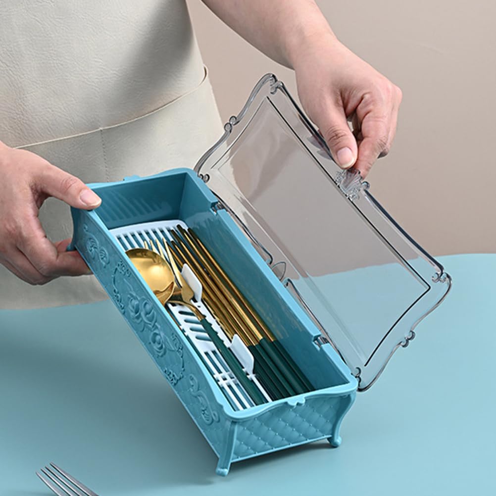 TOPBATHY Flatware Plastic Tray with Lid Kitchen Cutlery and Utensil Drawer Organizer Silverware Countertop Storage Container(Random Color)