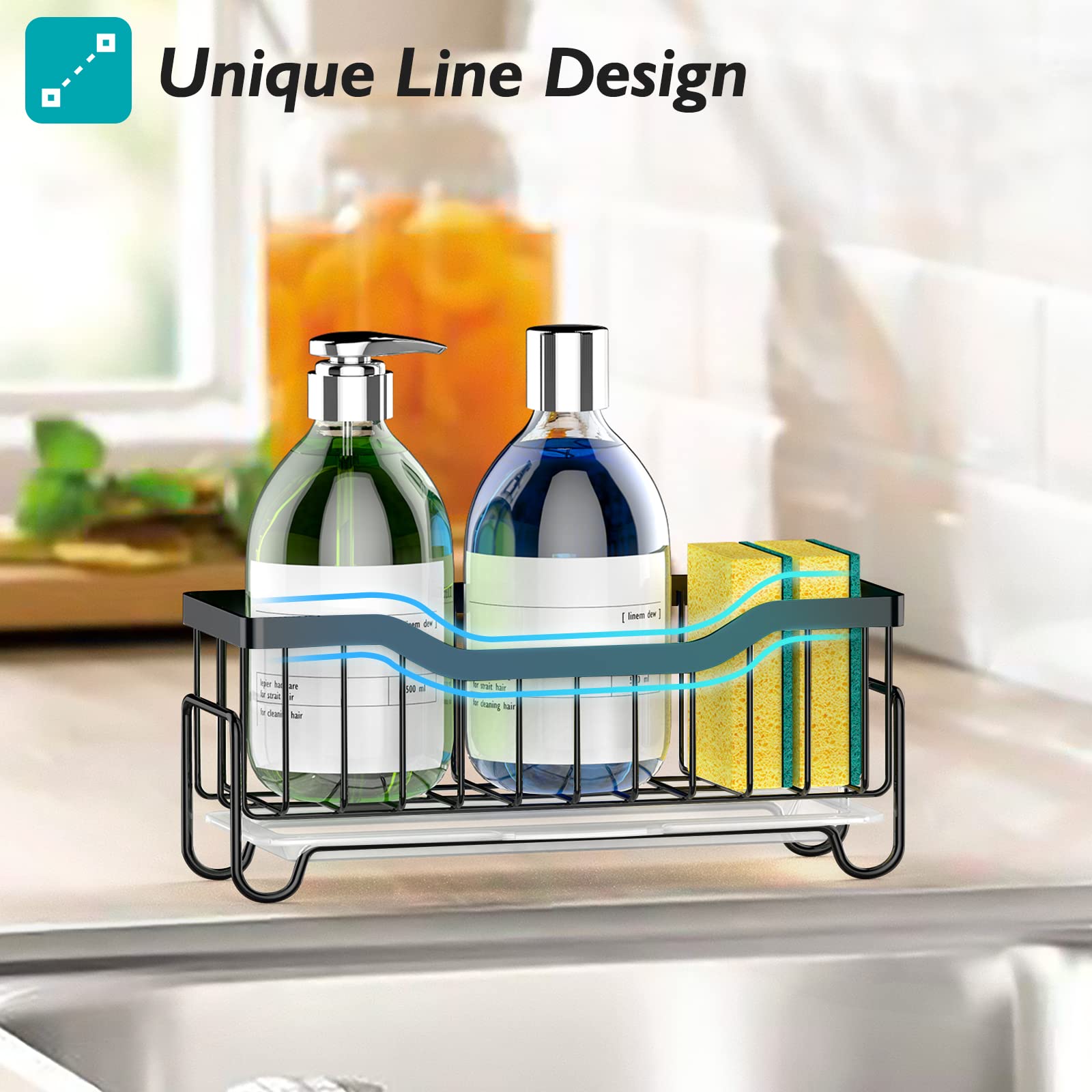 Kitchen Sink Caddy, Sponge Holder for Kitchen Sink, Kitchen Sink Organizer Accessories for Countertop, Stainless Steel Dish Sink Brush Holder with Removable Drip Tray for Dish Soap Brush Scrubber