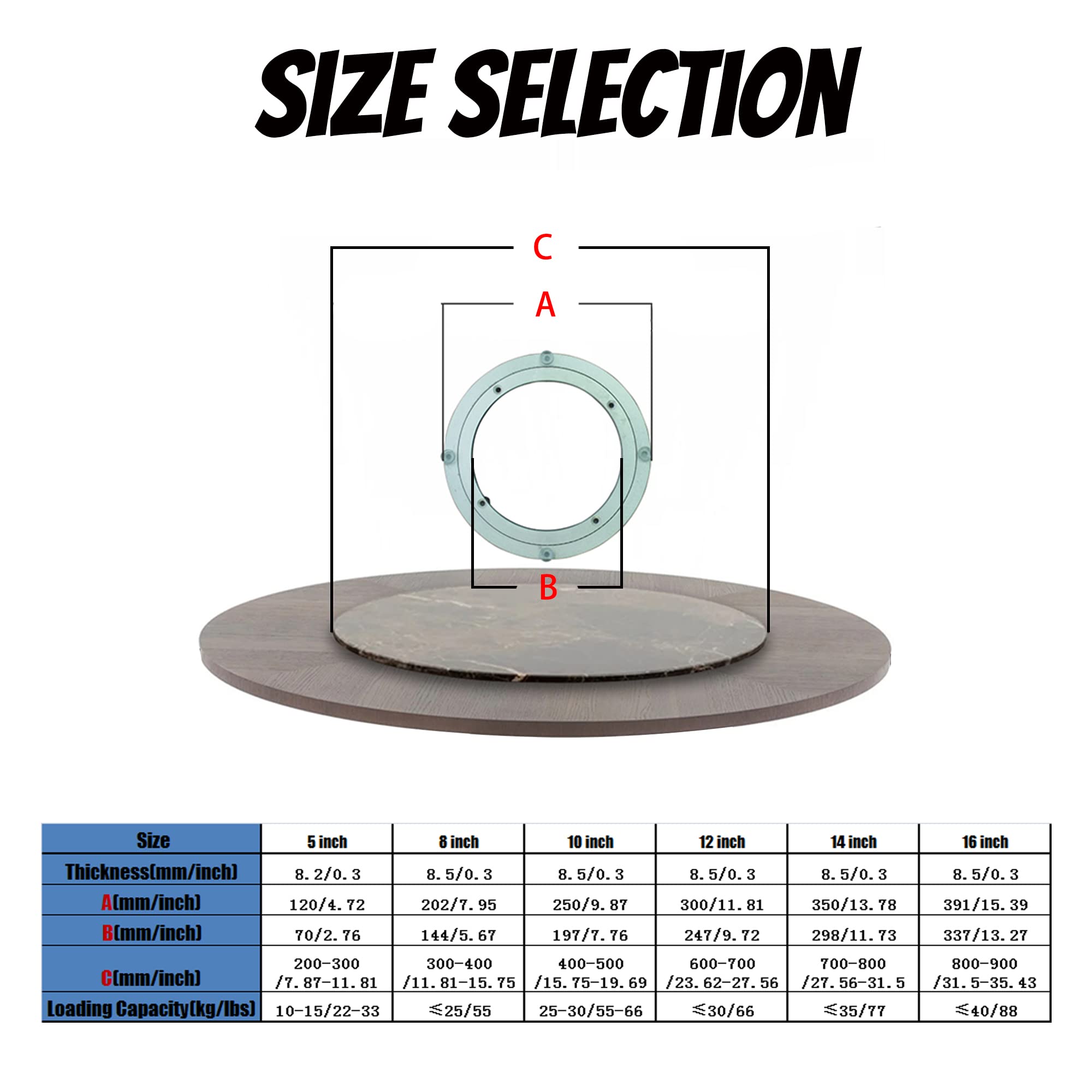 14" 350mm Aluminium Lazy Susan Hardware-Rotating Turntable Bearing Round Swivel Plate