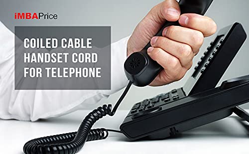 iMBAPrice (Pack of 2 Black Coiled Telephone Phone Handset Cable Cord, Coiled Length 3 to 12 feet Uncoiled (Value Pack)