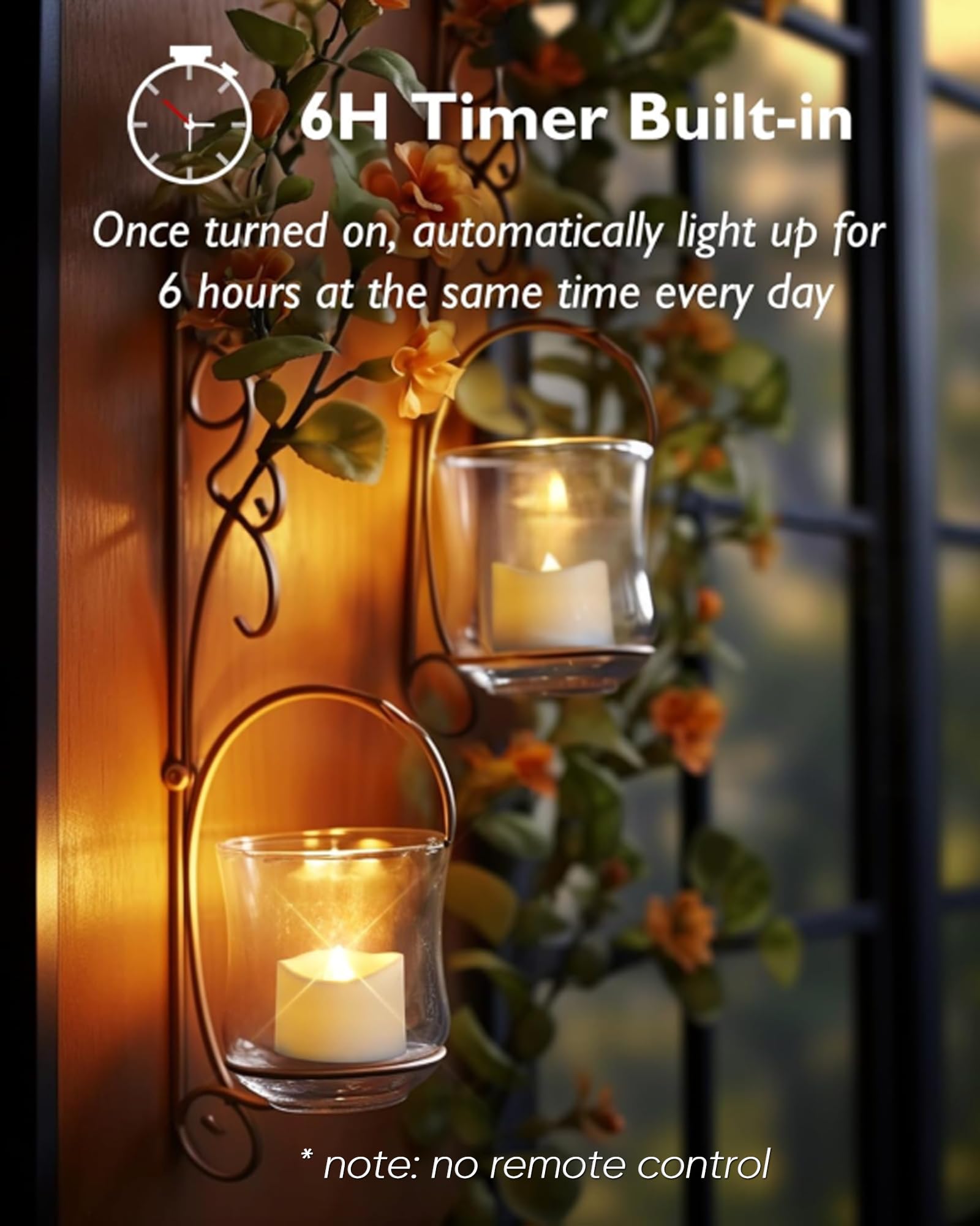 Homemory LED Tea Lights with Timer, Built-in 6 Hours Timer Tea Lights, Votive Candles Battery Operated, Flameless Candles with Timer, 1-2/5‘’Dia x 1-1/4''H, Pack of 12, Warm White Light, No Remote