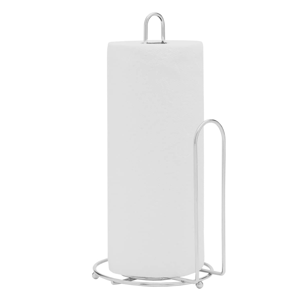 Free-Standing Paper Towel Holder with Easy-Tear Arm (Chrome), by Home Basics | Countertop Paper Towel Holder with Non-Skid Feet | Kitchen Paper Towels Holder