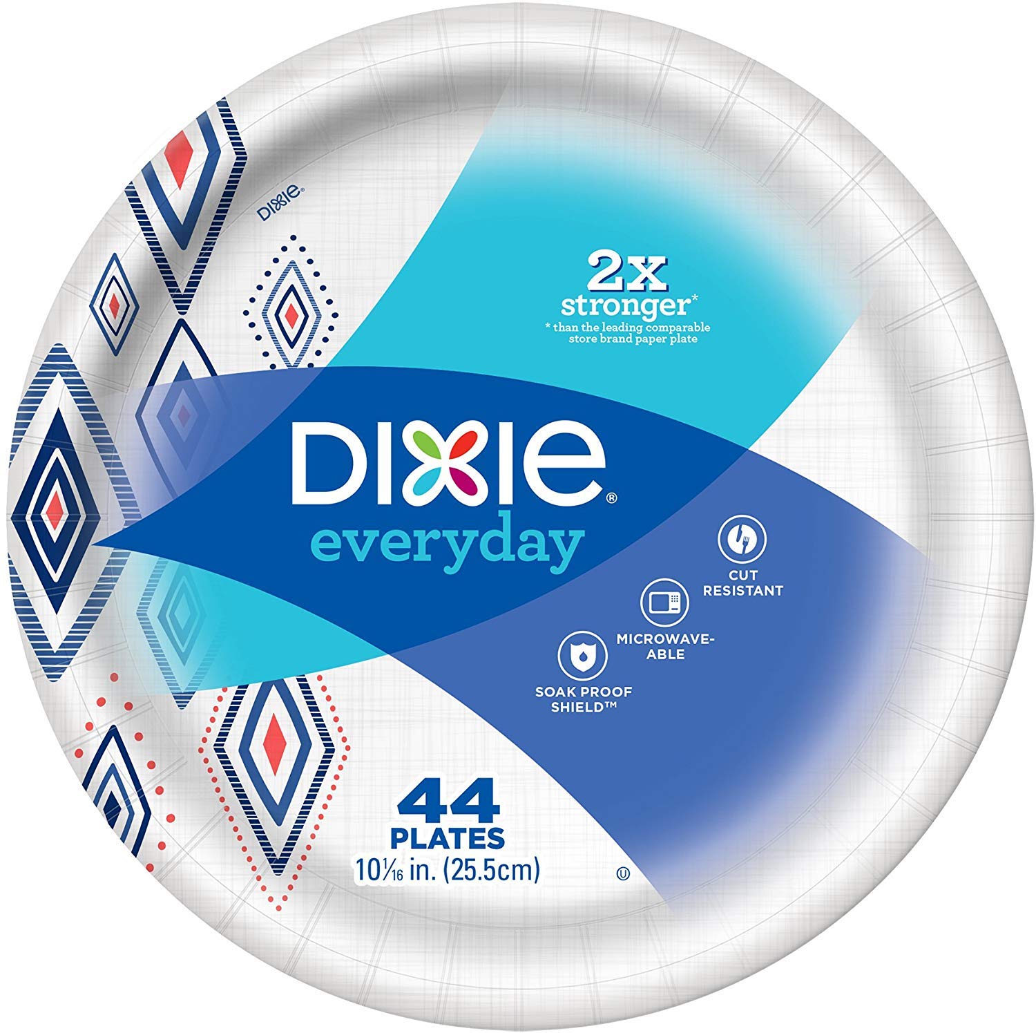Dixie Paper Plates, 10 1/16 inch, Dinner Size Printed Disposable Plate, 44 Count (Pack of 5) , Packaging and Design May Vary