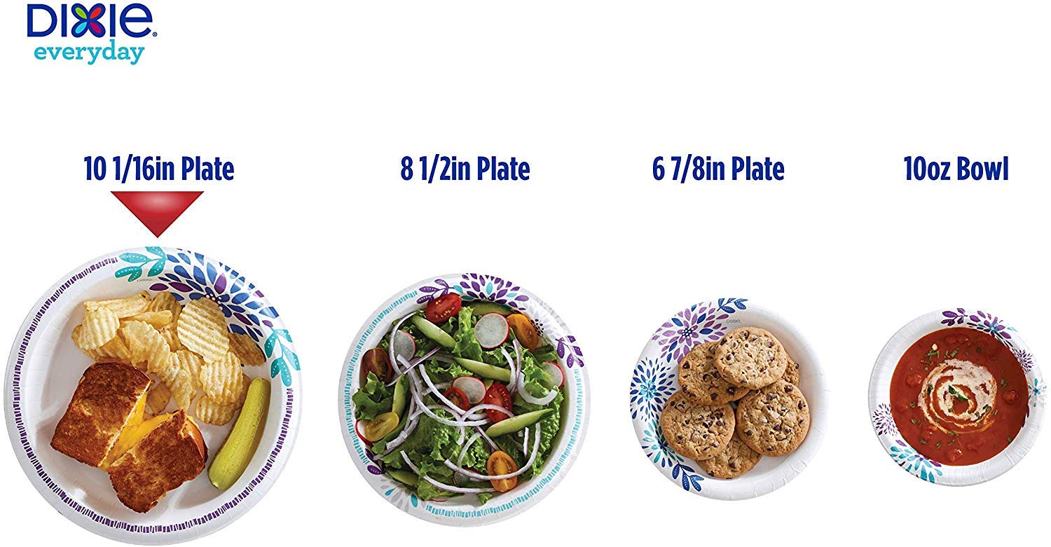 Dixie Paper Plates, 10 1/16 inch, Dinner Size Printed Disposable Plate, 44 Count (Pack of 5) , Packaging and Design May Vary