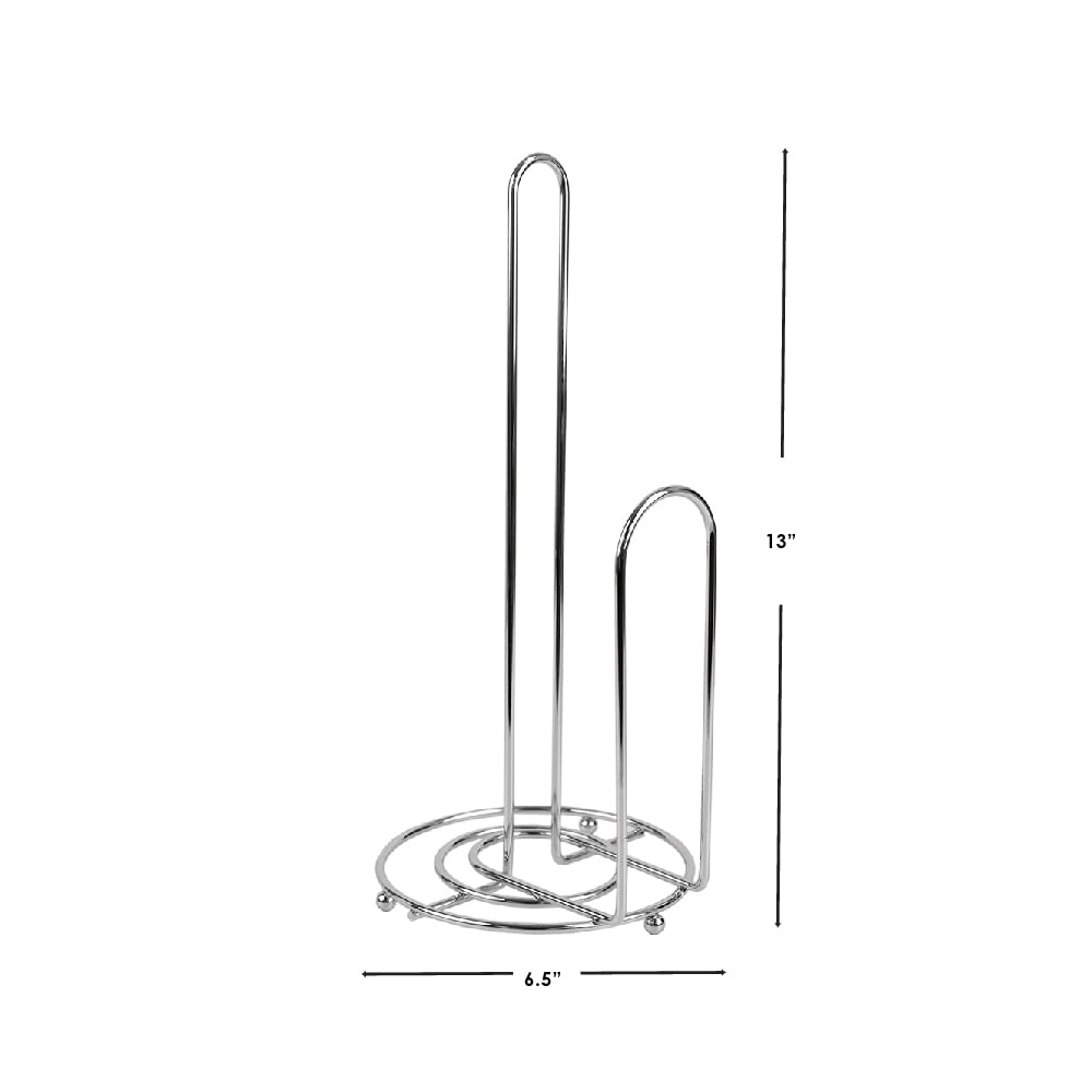 Free-Standing Paper Towel Holder with Easy-Tear Arm (Chrome), by Home Basics | Countertop Paper Towel Holder with Non-Skid Feet | Kitchen Paper Towels Holder