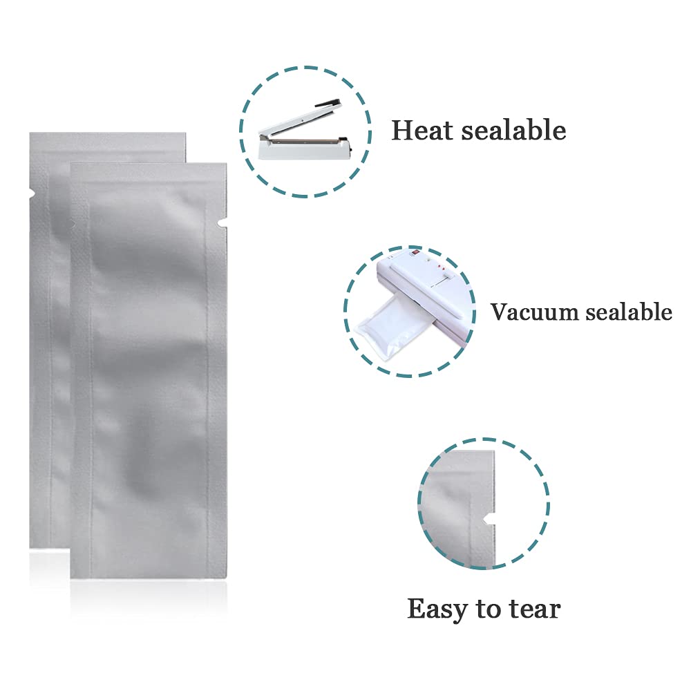 100 Pcs 1.37x3.3 inches Small Coffee Food Storage Heat Sealable 3.34mil Mylar Pure Foil Bag Vacuum Pouch for Sampling Packaging Aluminum Foil Package