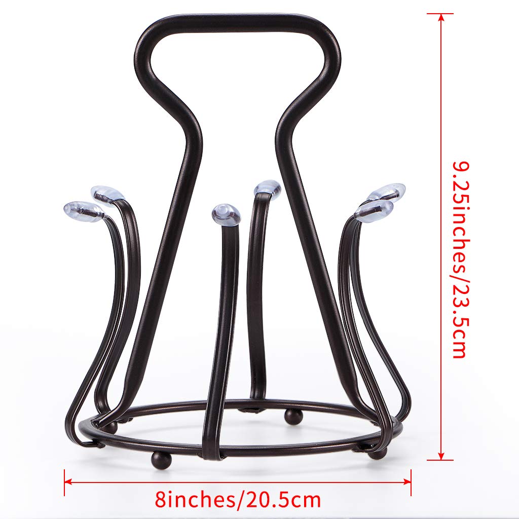Skelang Cup Drying Rack, Cup Drying Stand 6 Silicone Protective Hooks, Metal Cup Mug Organizer, Countertop Cup Holder for Bottle, Glass, Mug (Black Coffee)