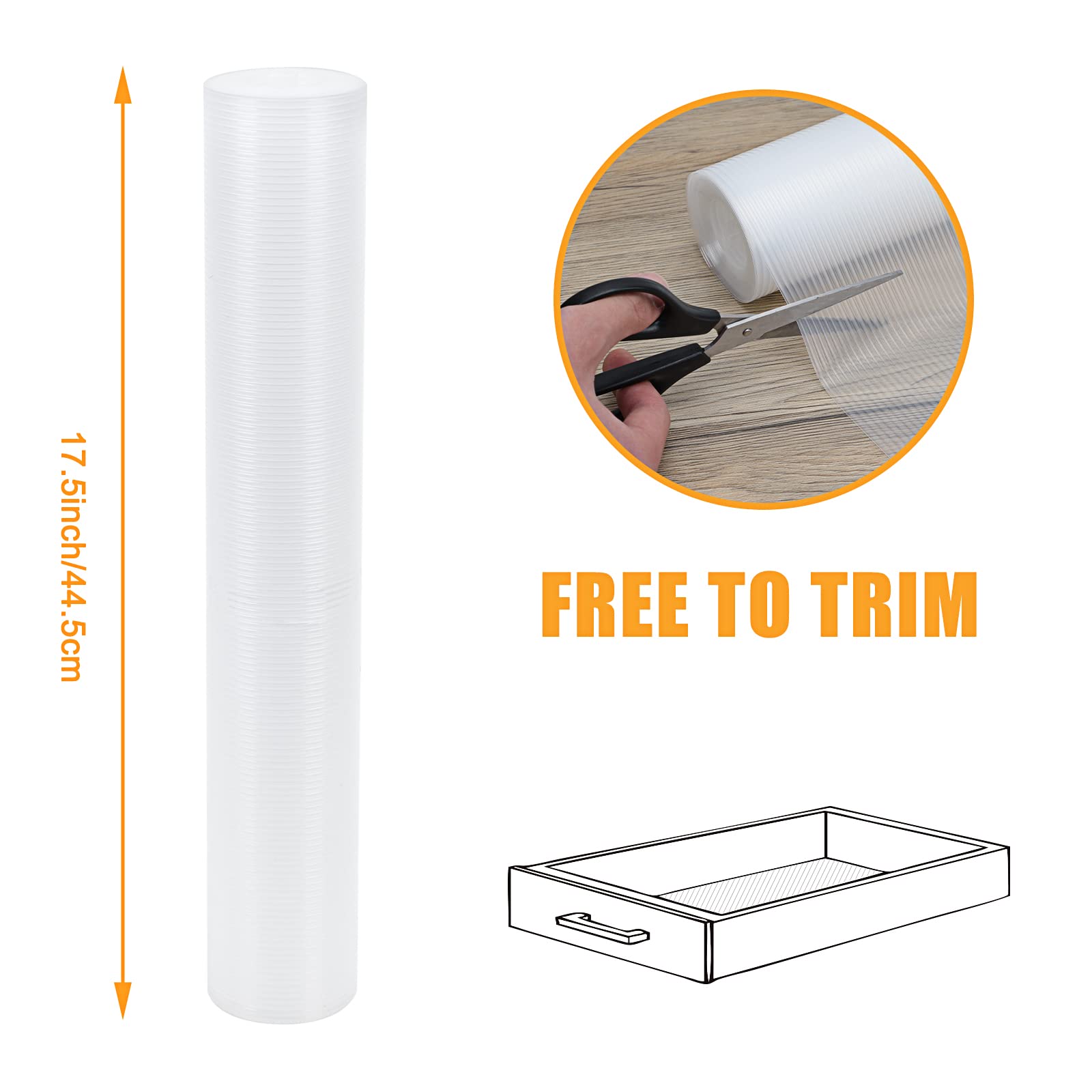 BAKHUK Shelf Liner for Kitchen Cabinets, 4 Rolls of 17.5 Inches x 25 FT, Non Adhesive Cabinet Liner, Double Sided Non-Slip Drawer Liner, Clear Ribbed Washable Refrigerator Mats for Pantry Cabinet